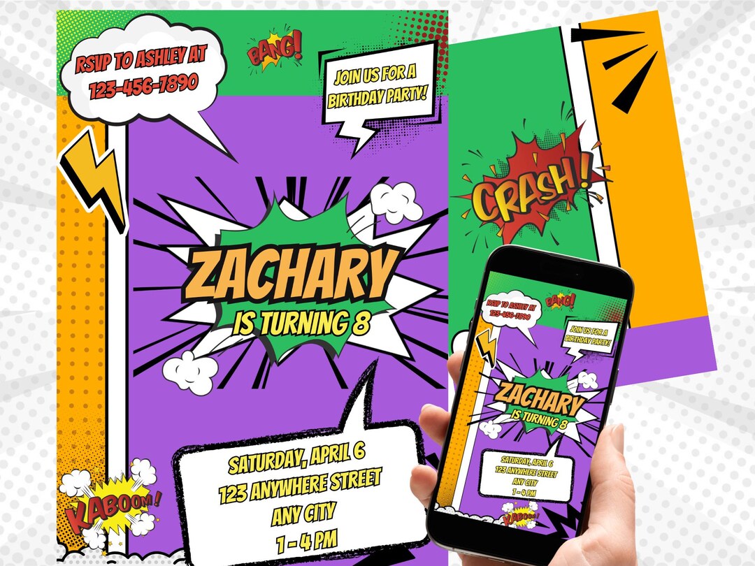 Comic Book Birthday Invitation Template | Editable Superhero Party ...
