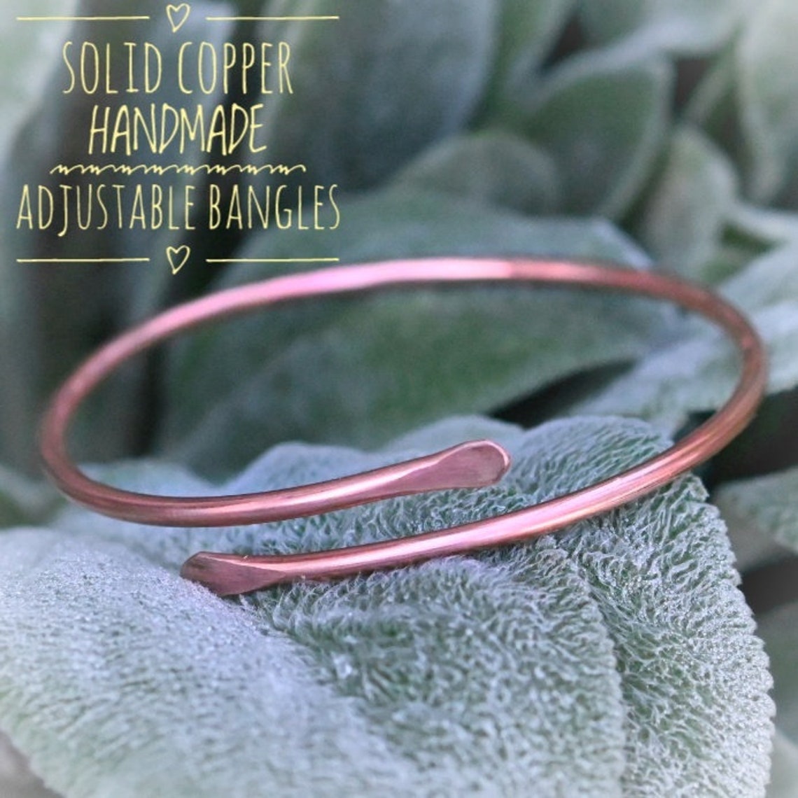 Copper Bangle Bracelet Handmade Hammered Ends Lustrous - Etsy