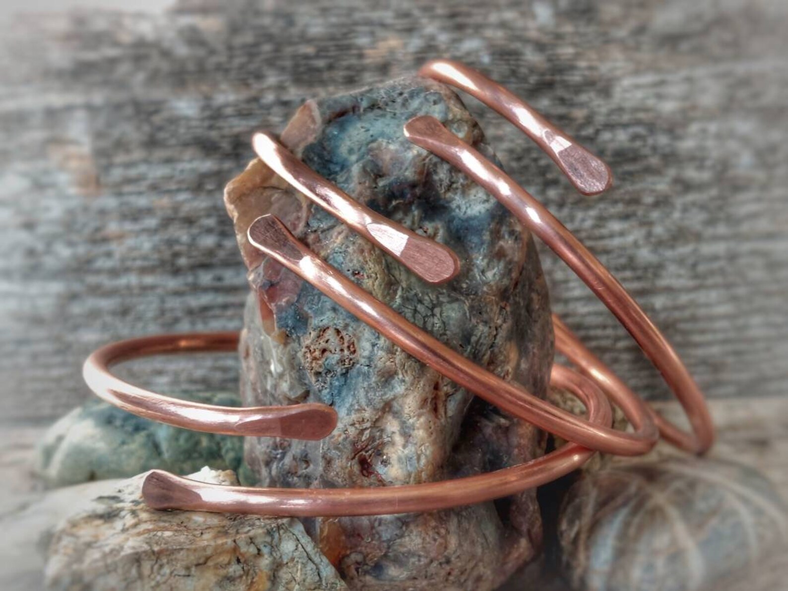 Copper Bangle Bracelet Handmade Hammered Ends Lustrous - Etsy