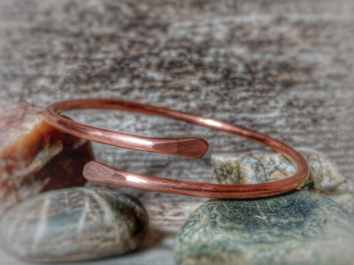 Copper Bangle Bracelet Handmade Hammered Ends Lustrous - Etsy