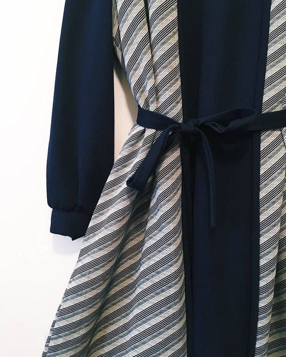Vintage Navy Blue Turtle Neck Dress / Jacket Two Piece - Gem