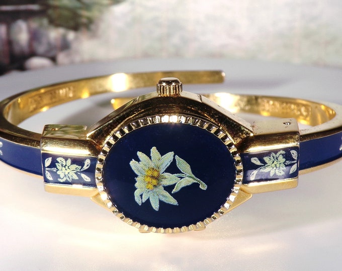 Swiss Made ANDRE MOUCHE Bangle Wrist Watch, Edelweiss Design With Dark ...