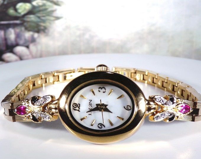 Ruby Watch, ELGIN Genuine Ruby and Austrian Crystal Womens Wrist Watch ...