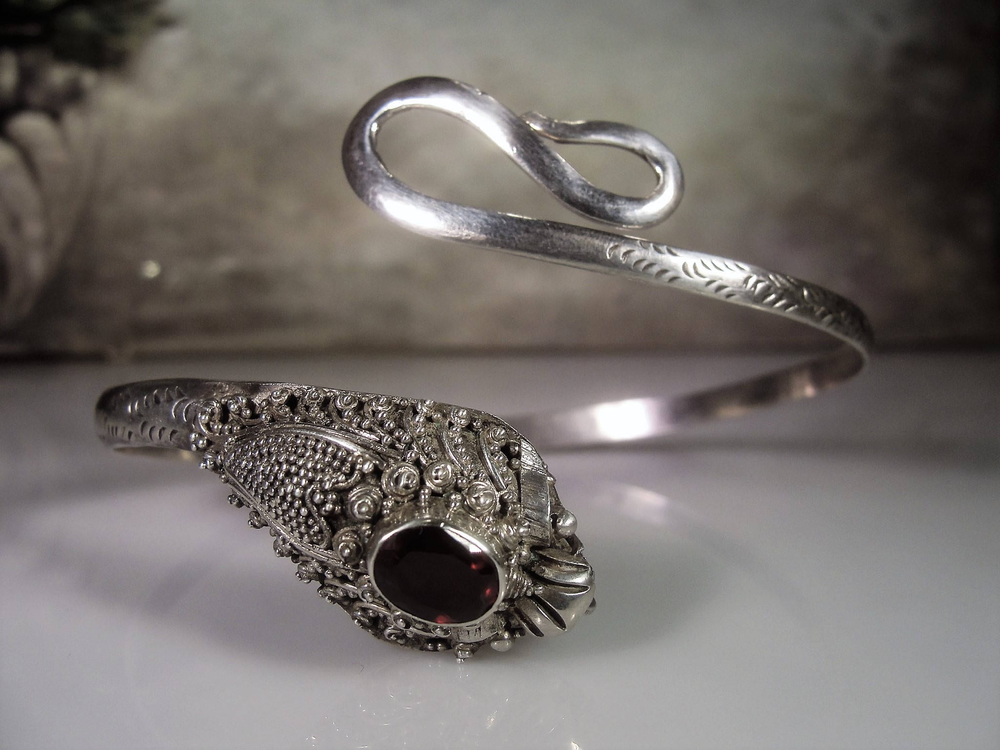 Egyptian Revival Sterling Silver Cobra Snake Bracelet that has a Large ...