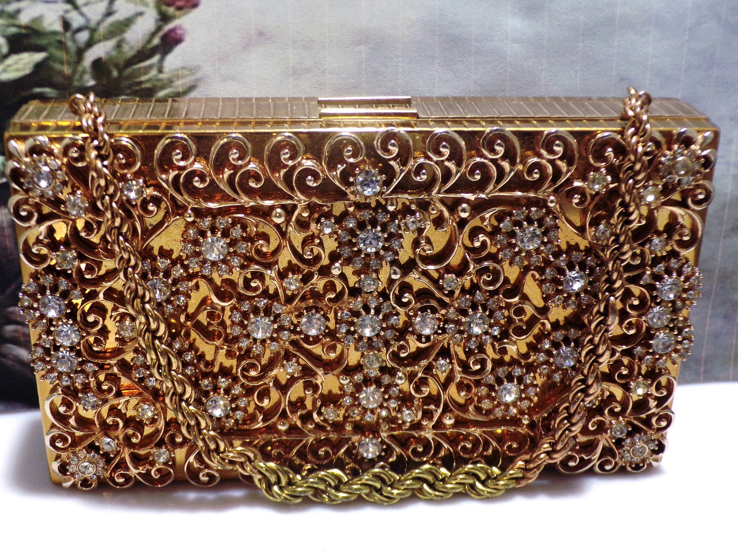 EVANS Snowflake Rhinestone Dance Compact Purse, 1950’s Dance Purse ...