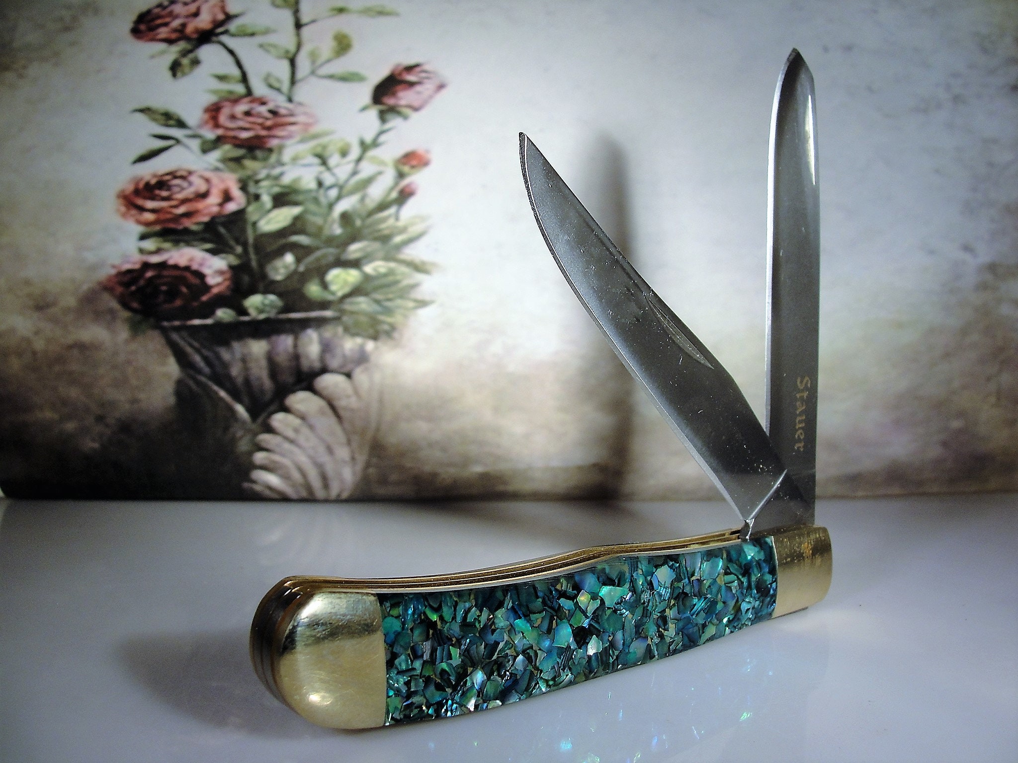 Pocket Knife, STAUER Women's Greenish Blue Glitter Two Jack Pocket Knife