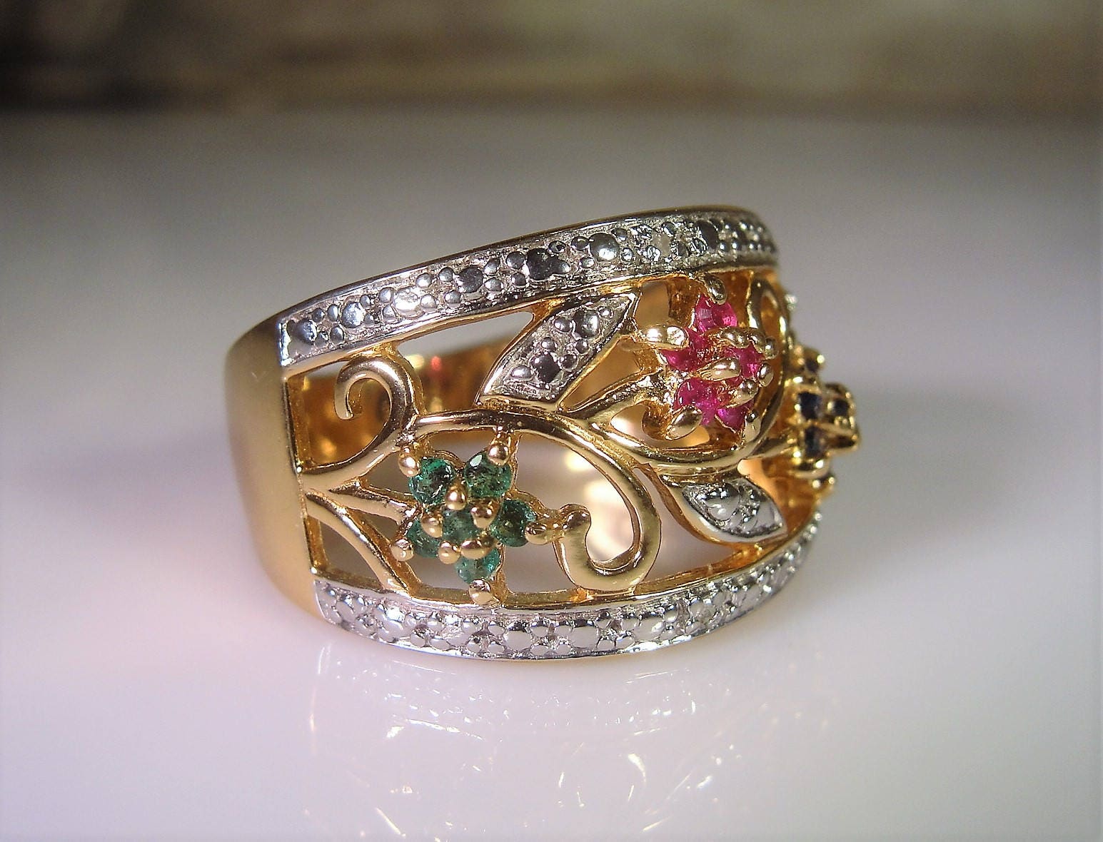 Ross Simons Cigar Ring, Blue Sapphire Red Ruby Green Emerald Cigar Ring ...