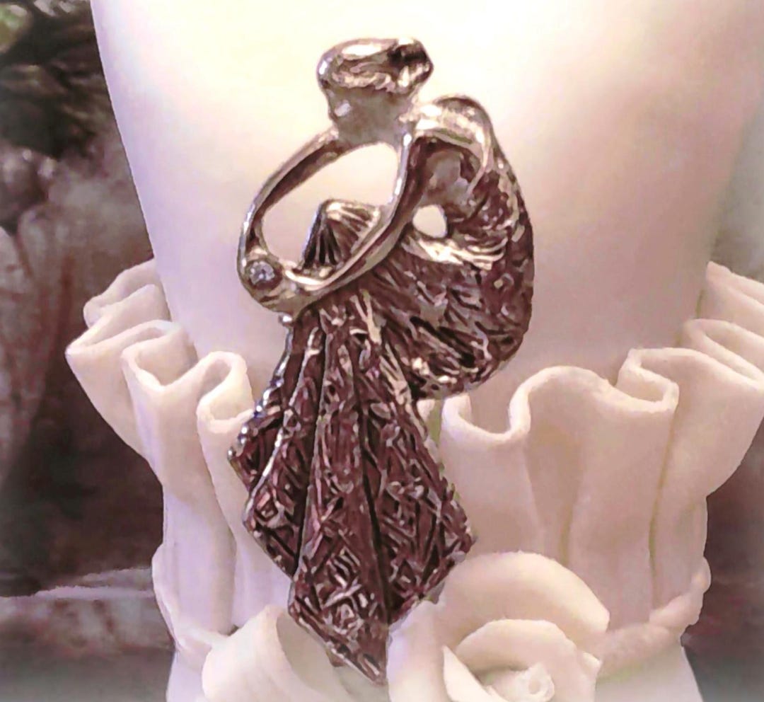 1940s Vintage Art Deco Silver Lady Brooch: Single Rhinestone Accent ...