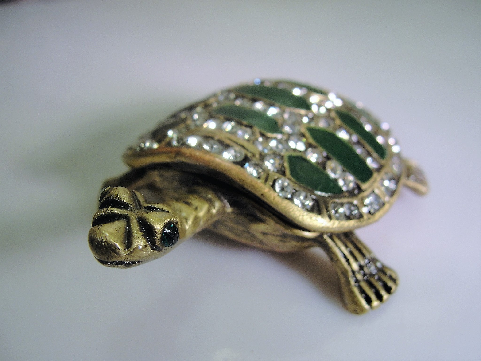 Rhinestone Turtle Trinket Box, Enamel Turtle, Turtle Trinket Box, Green ...