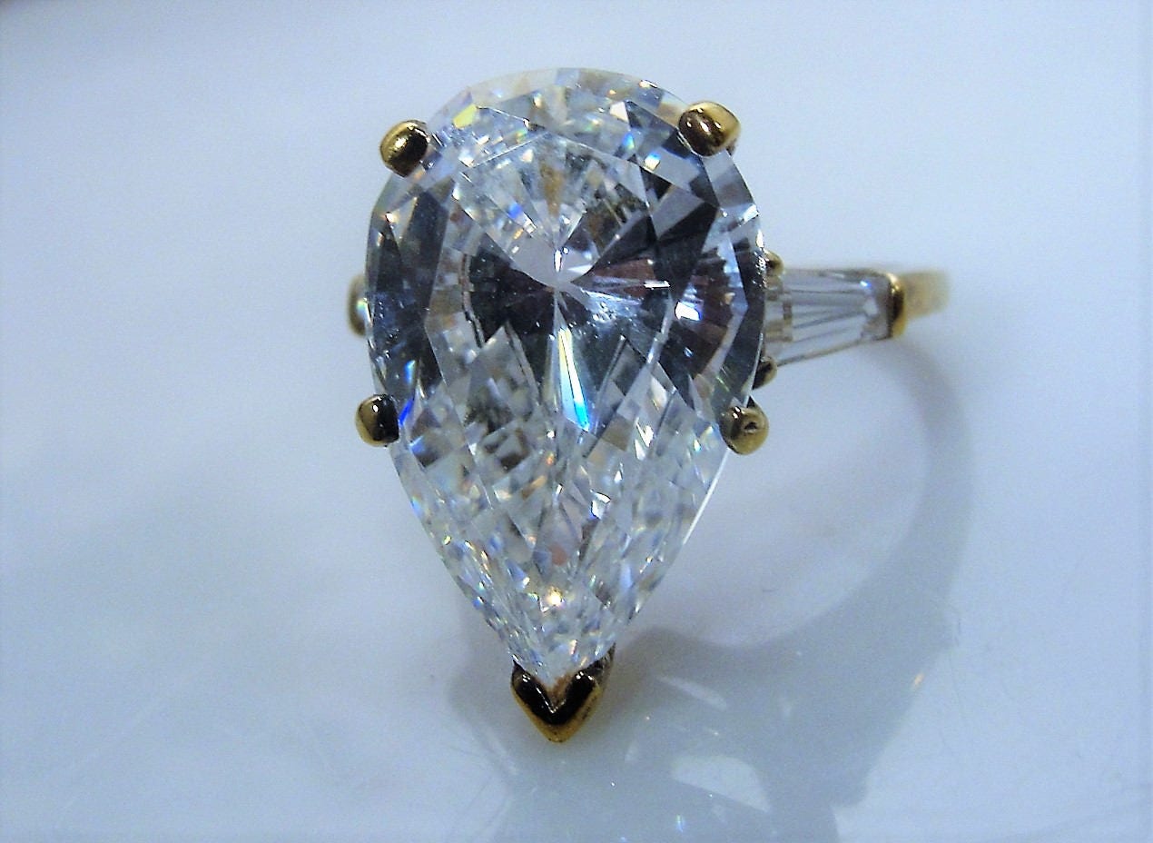 PANNETTA Ring, Pear Shaped Cubic Zirconia, CZ Ring, Huge CZ Ring ...