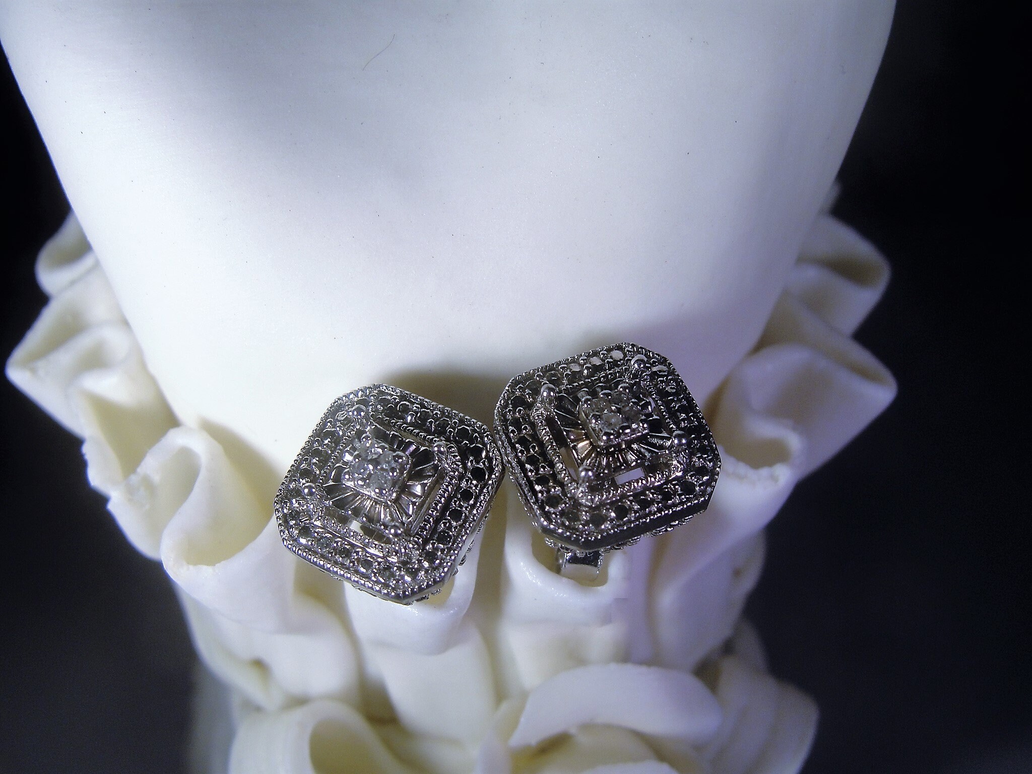 Sterling Silver Earrings, Genuine Diamond Earrings, Edwardian Style ...