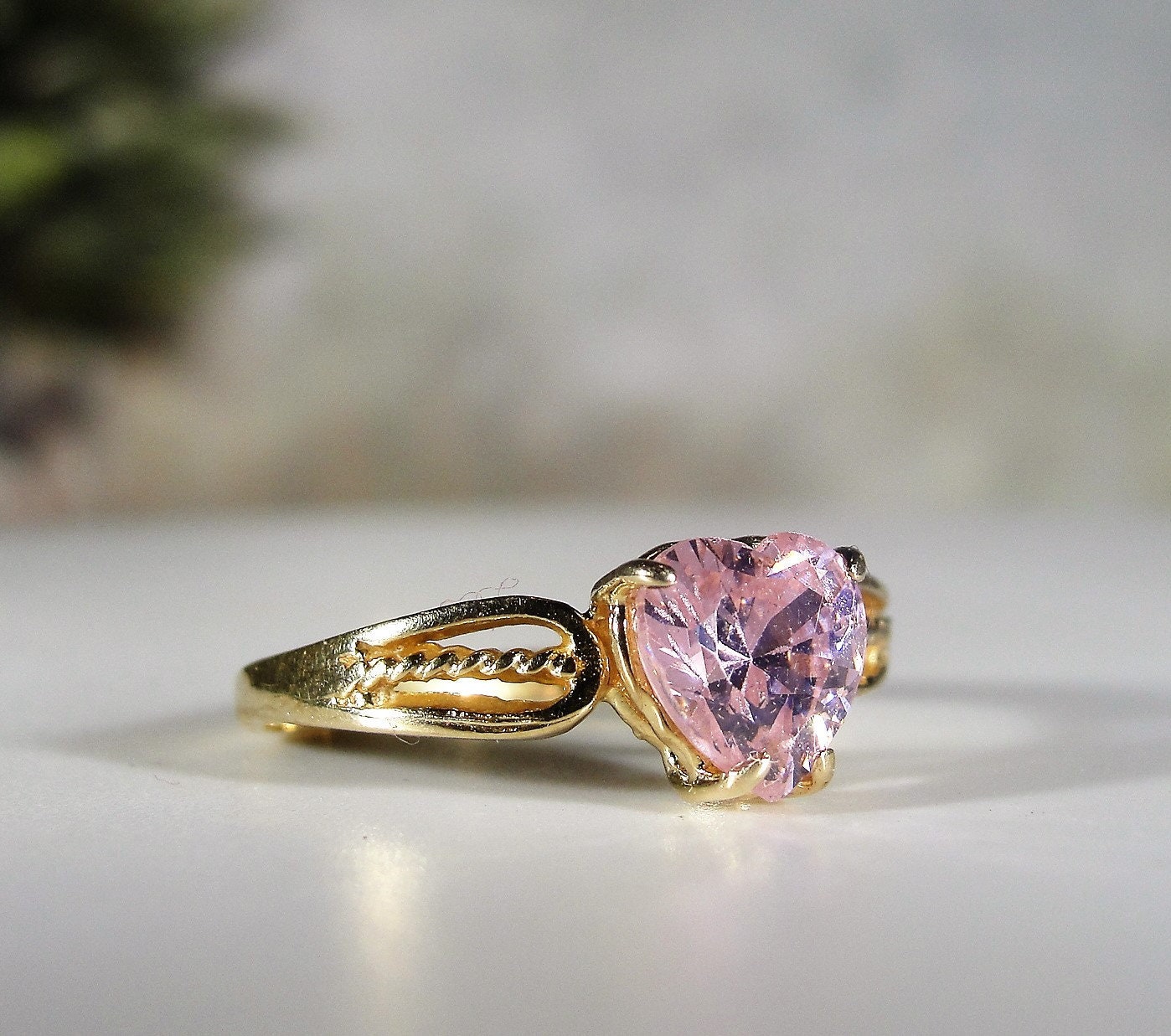 Promise Ring, 10K Pink CZ Heart Ring, 1.25 Carat Pink Cubic Zirconia ...