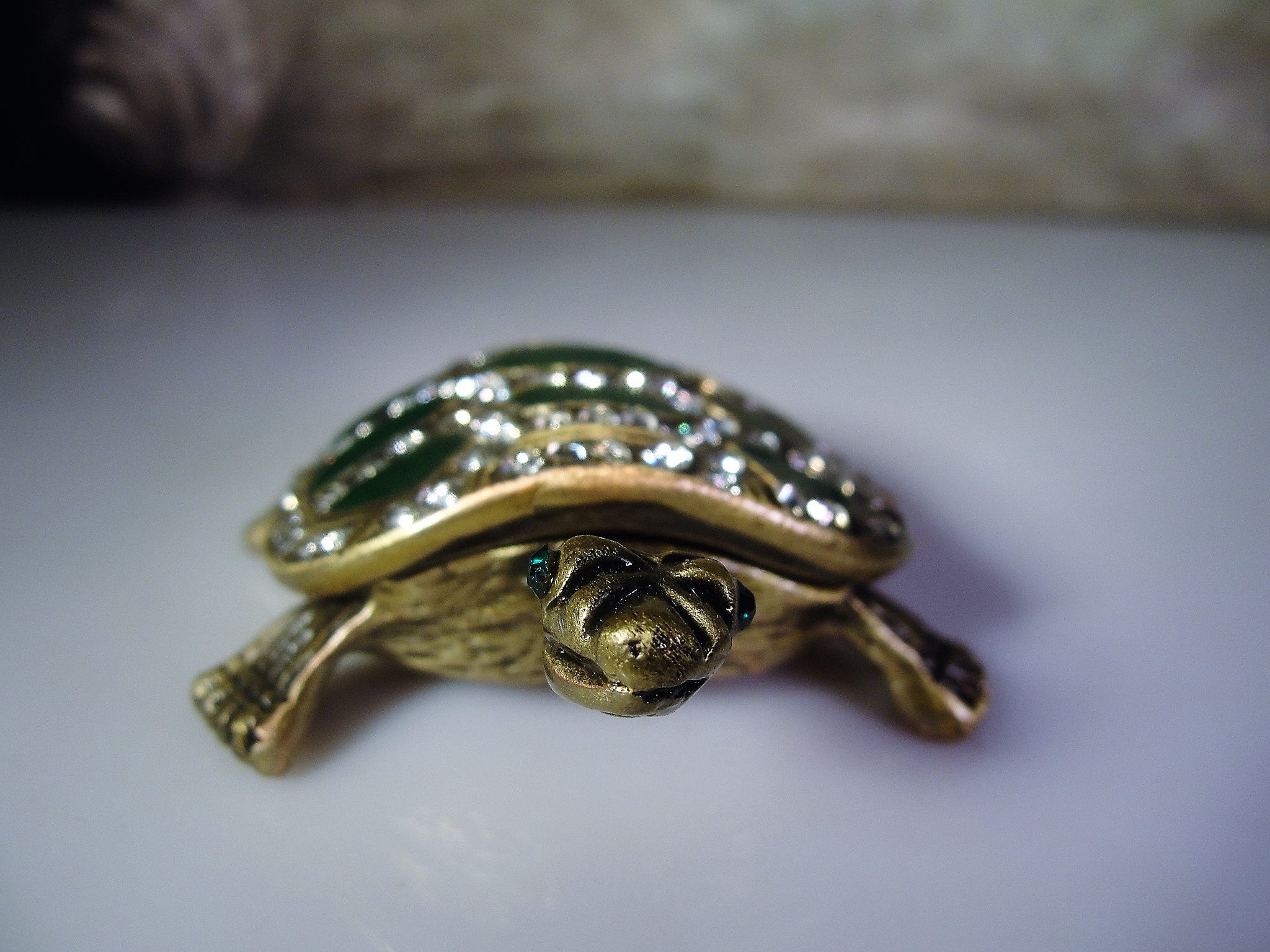 Rhinestone Turtle Trinket Box, Enamel Turtle, Turtle Trinket Box, Green ...