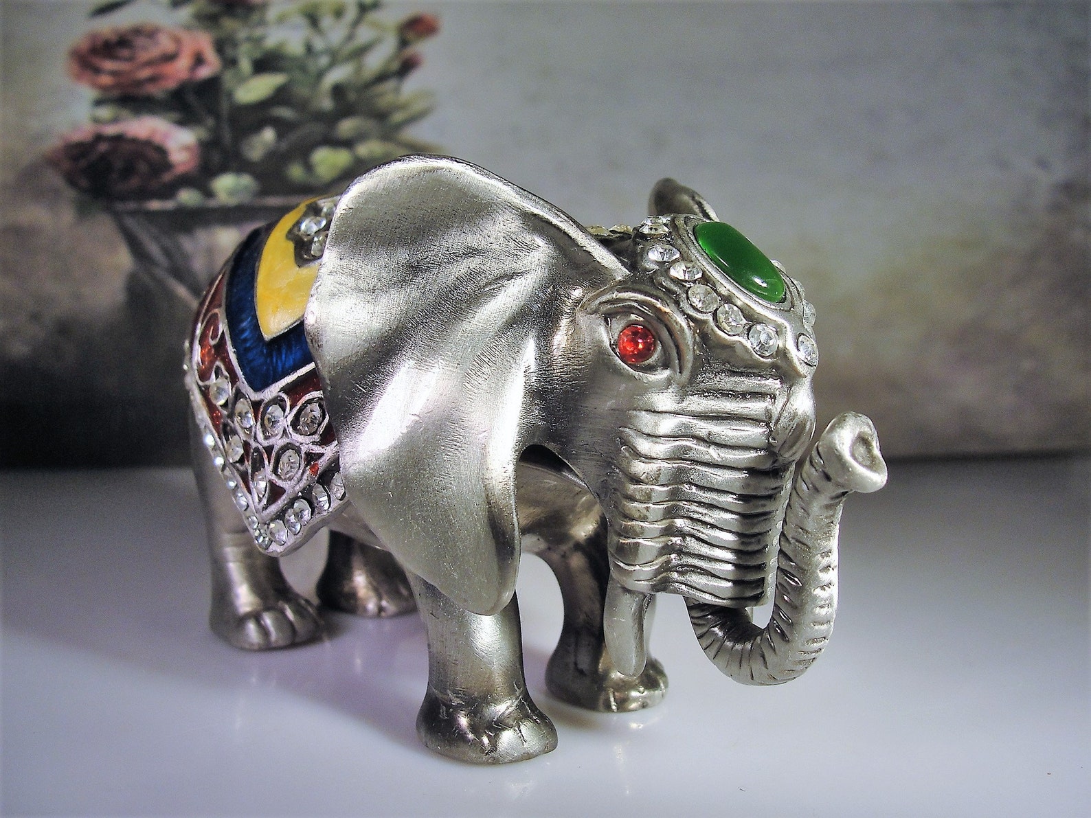 Trinket Box Finished Pewter Elephant Bejeweled Hinged Trinket - Etsy