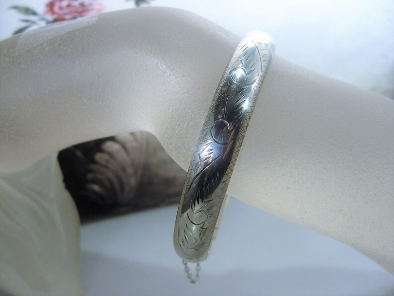 Bangle Bracelet Vintage Chased Design Sterling Silver Bangle | Etsy