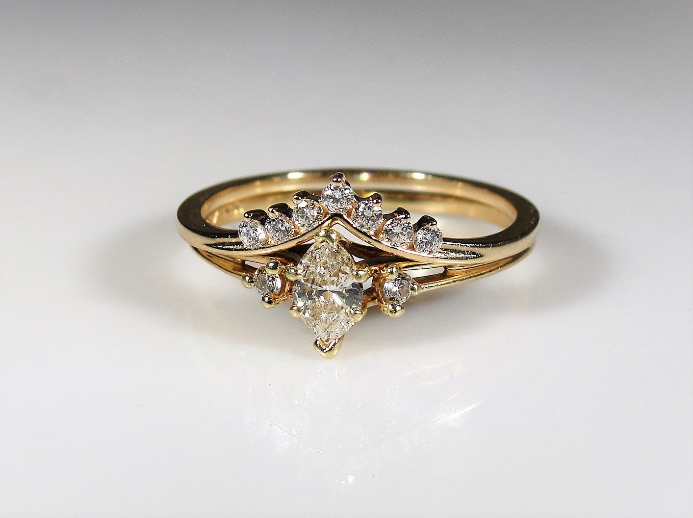 Bridal Ring Set, 14K Diamond Marquise Wedding Set, Diamond Marquise .35 ...
