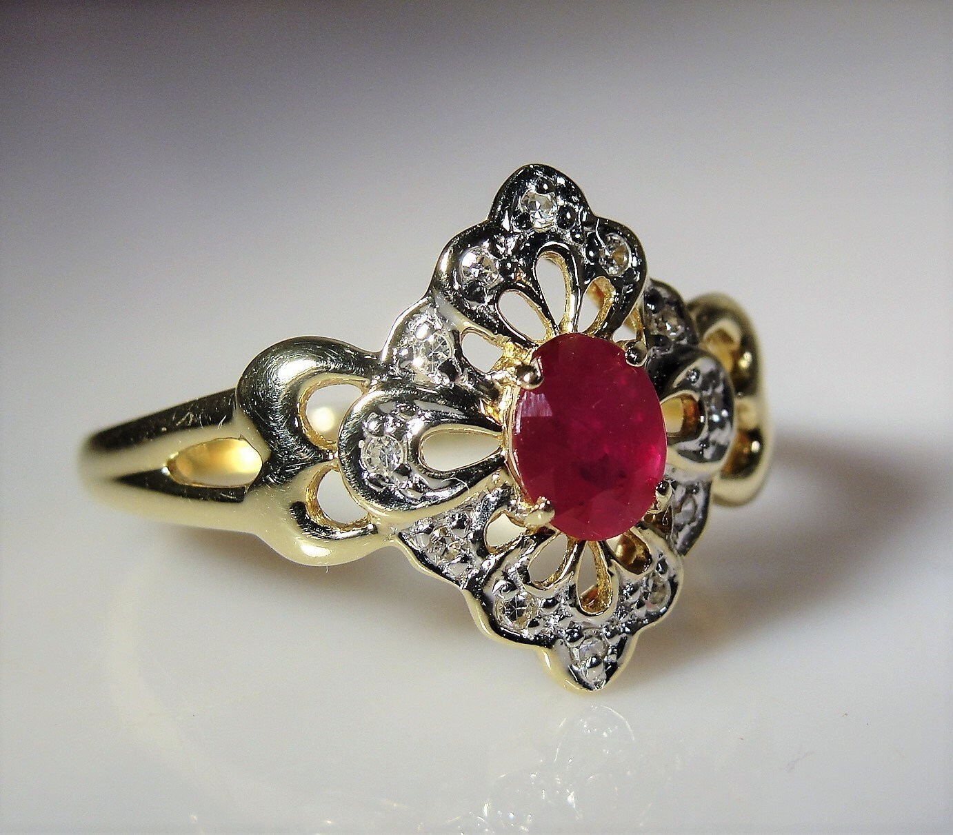 14K Ruby and Diamond Ring, Filigree Ring, Ruby Ring, Diamond Ring, Ruby ...