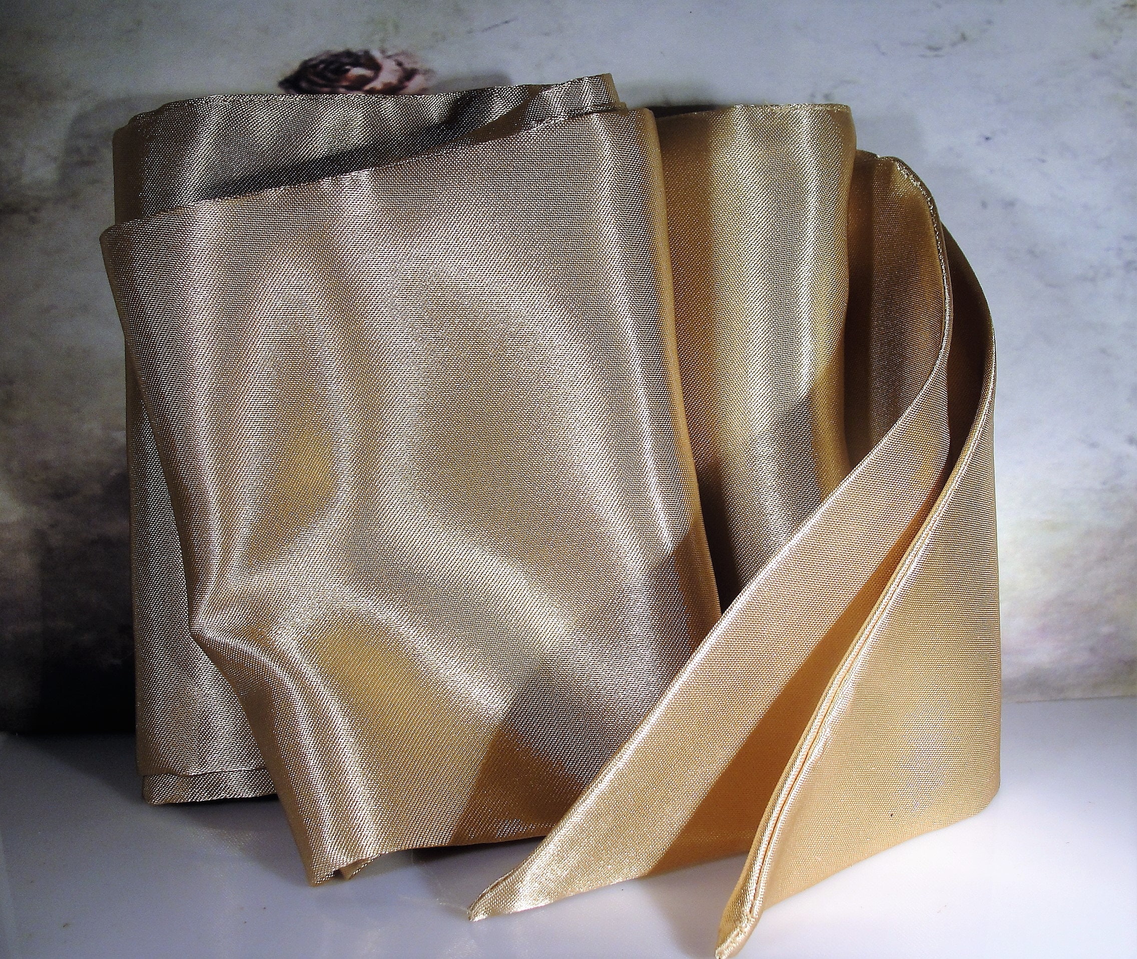 Purse Set, Vintage Gold Satin Purse with Matching Sash Scarf and Brooch Set