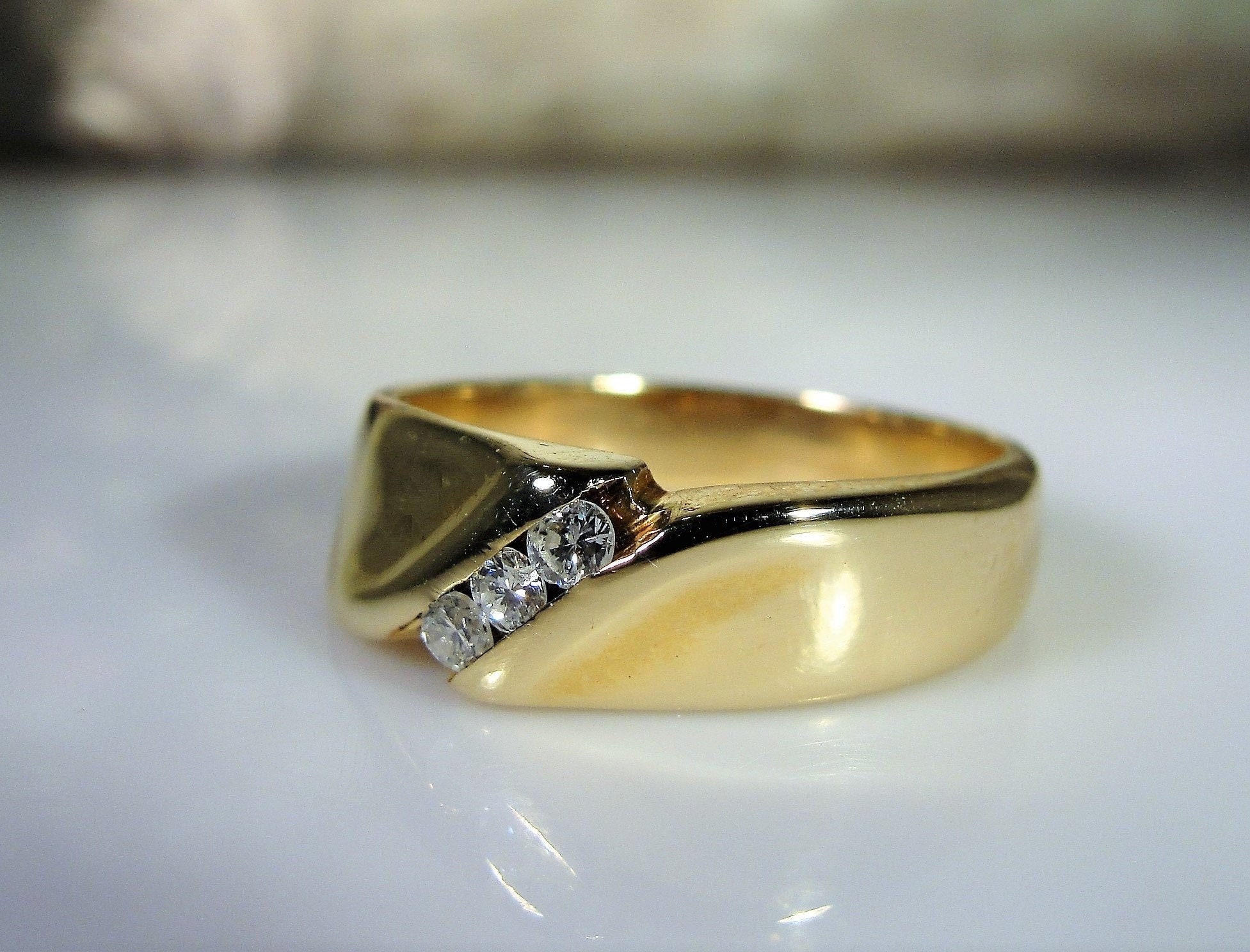 Man's Diamond Ring, 14K Yellow Gold Man’s Diamond Ring, Gentleman’s ...