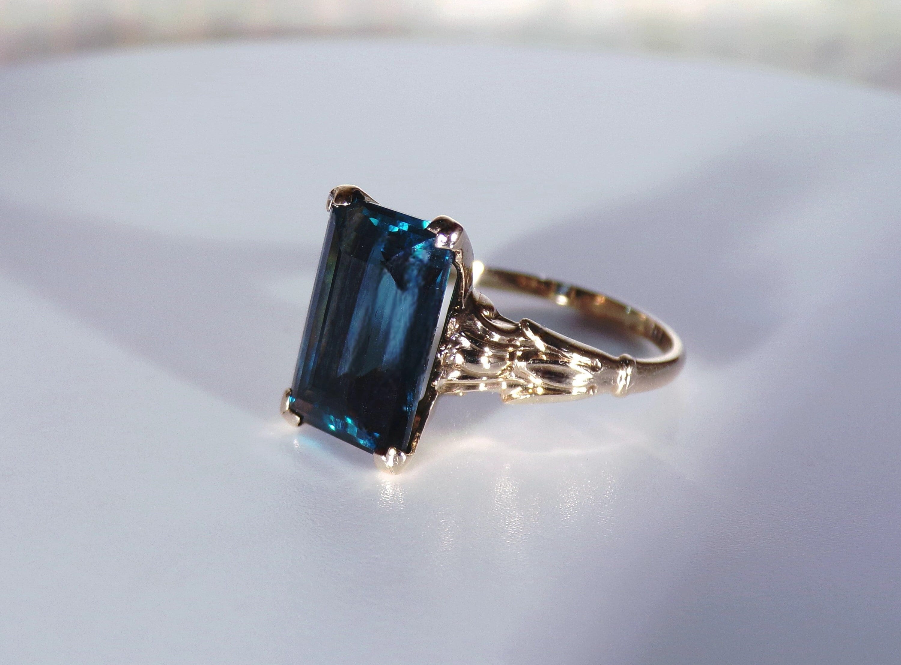 Tourmaline Ring, 10K Yellow Gold Emerald Cut Indigo-Teal Paraiba ...