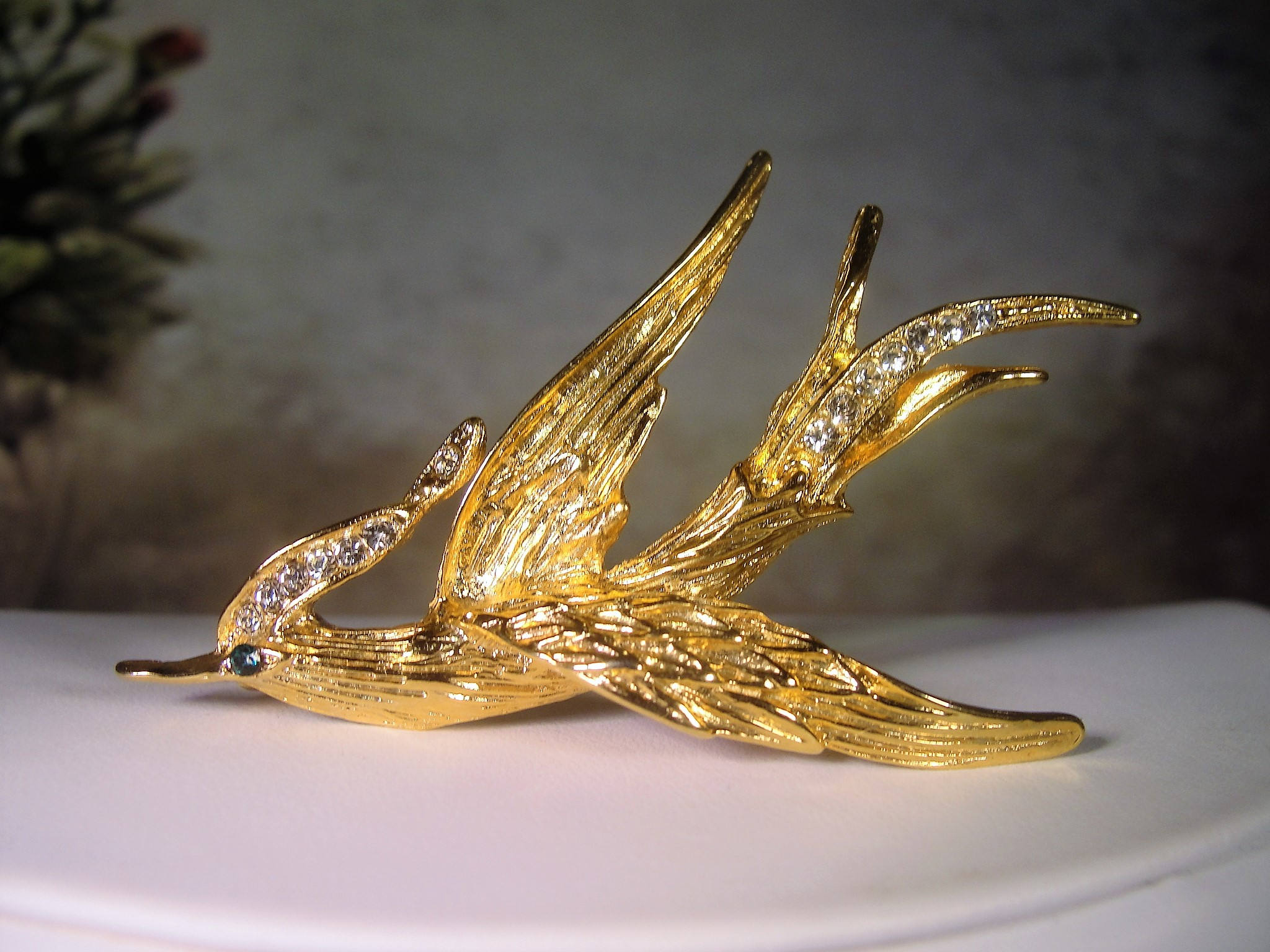 Hummingbird Brooch, Rhinestone Brooch, Hummingbird Pin, Gold Tone ...