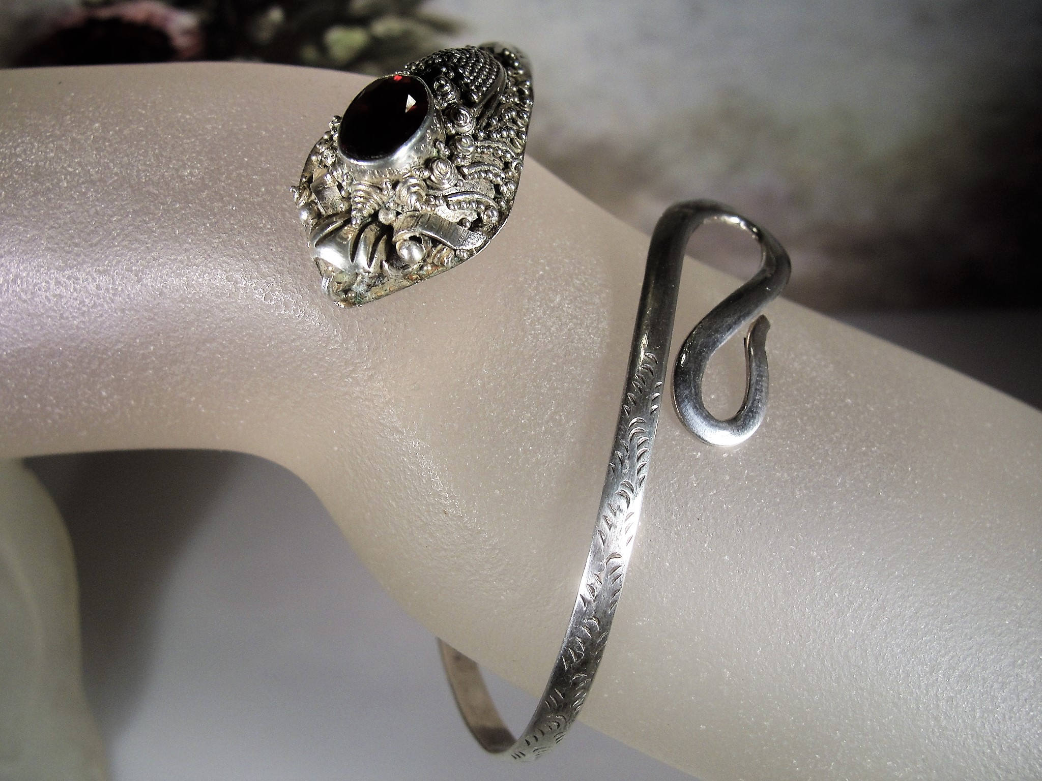 Egyptian Revival Sterling Silver Cobra Snake Bracelet that has a Large ...