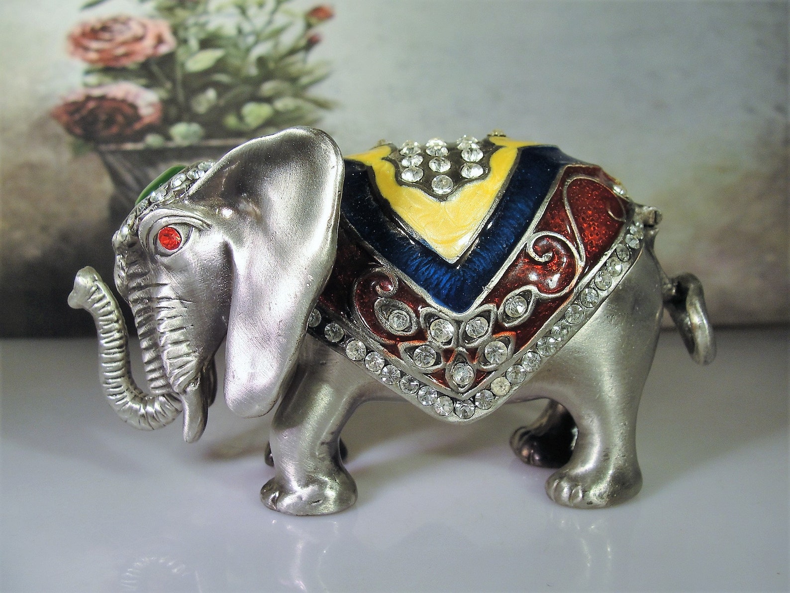 Trinket Box Finished Pewter Elephant Bejeweled Hinged Trinket | Etsy
