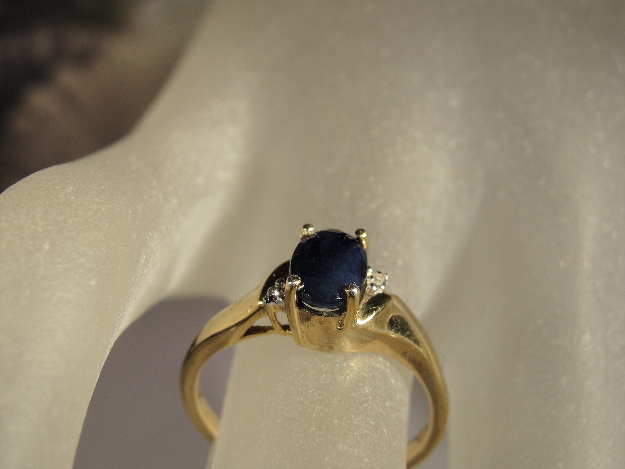 Genuine Midnight Blue Sapphire and Diamond Gold Vermeil Ring, Oval Cut ...