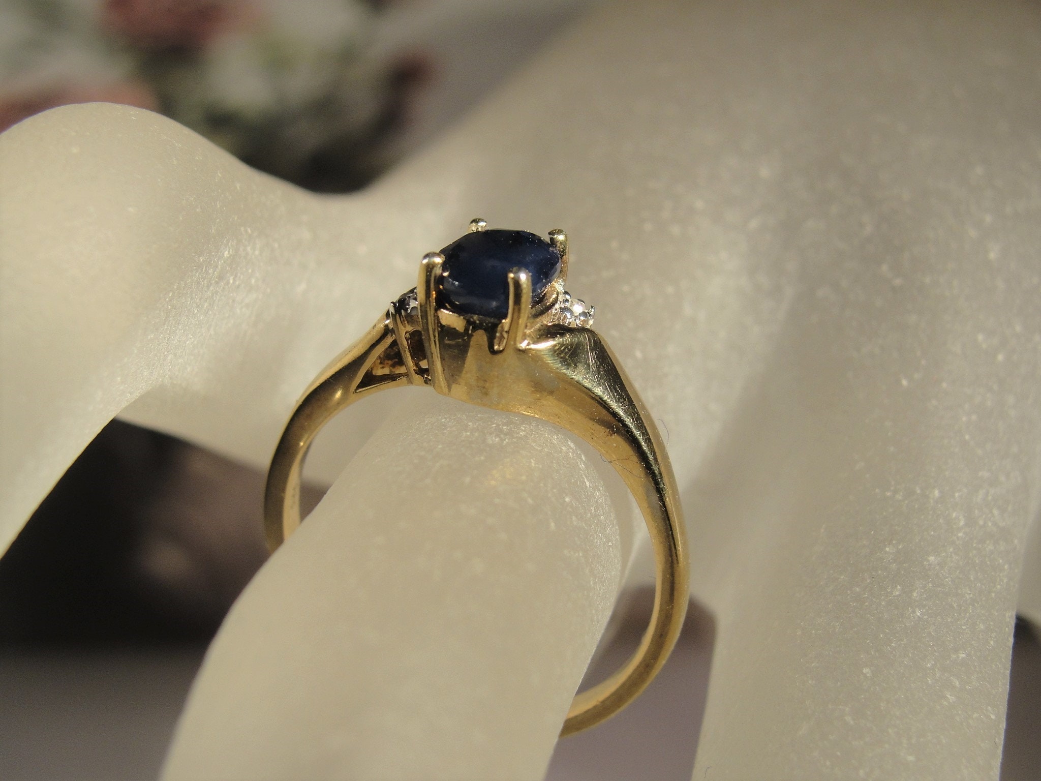 Genuine Midnight Blue Sapphire and Diamond Gold Vermeil Ring, Oval Cut ...