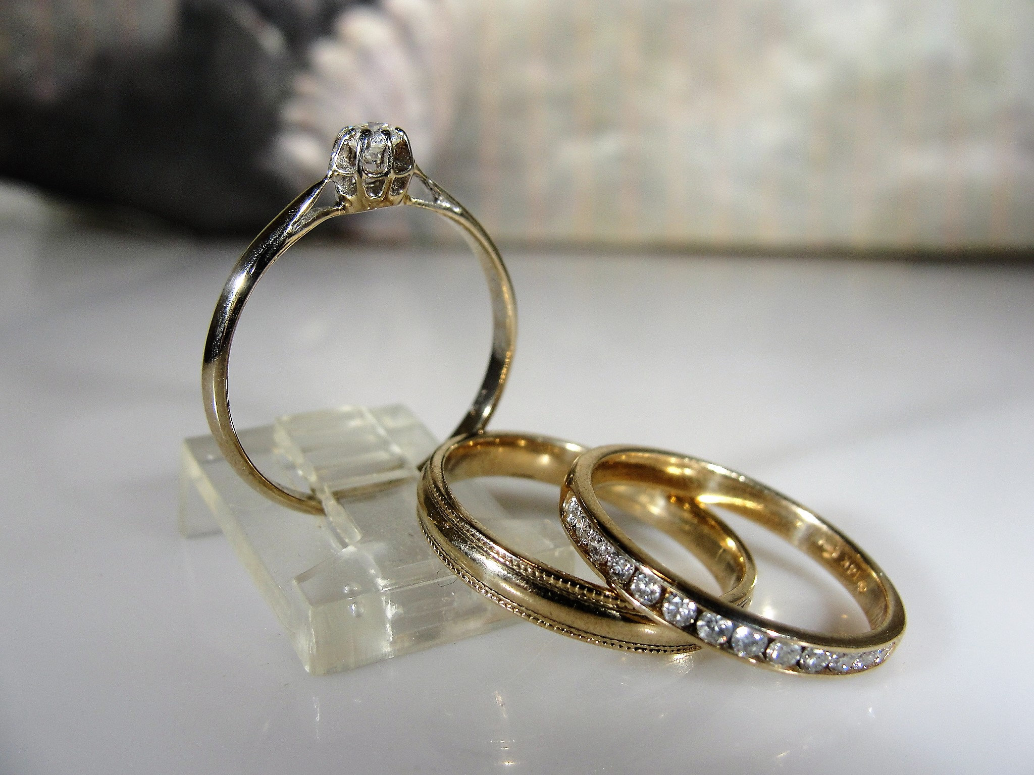 Reserved for Mary: Bridal Ring Set, 18K & 14K Yellow Gold 3 Ring Set ...