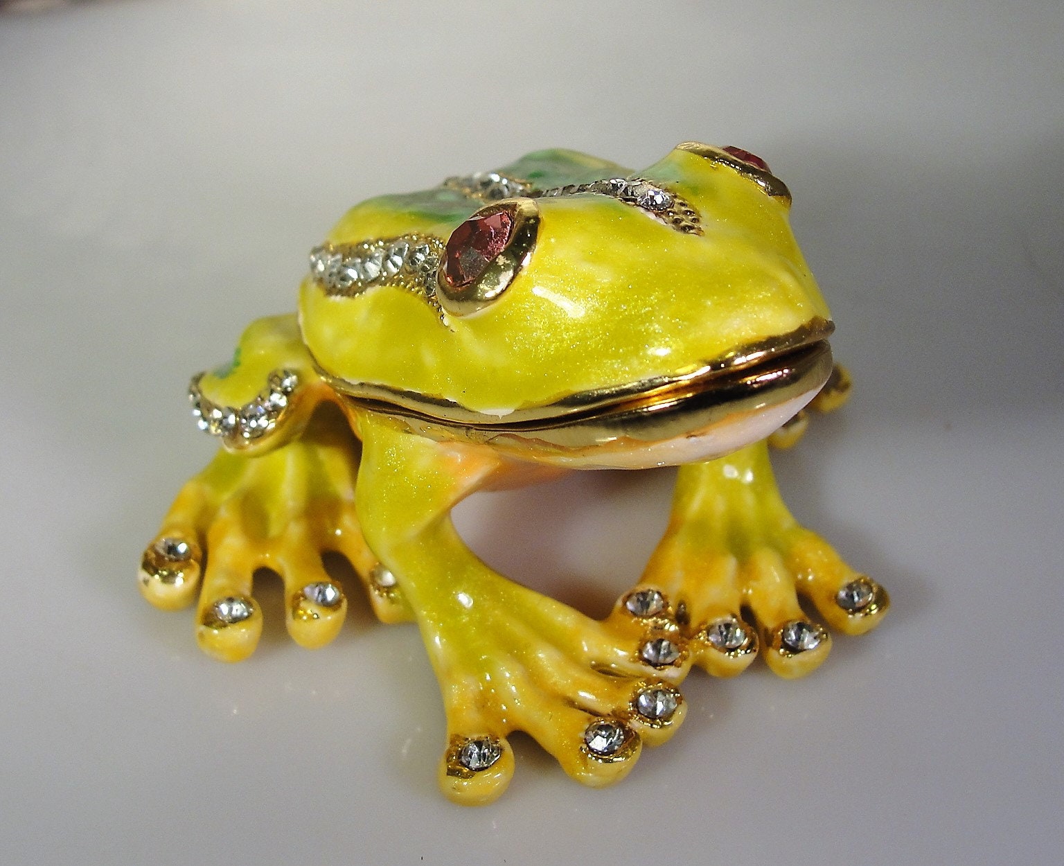 JERE Trinket Box, Frog Trinket Box, Rhinestone Encrusted Frog, Yellow ...