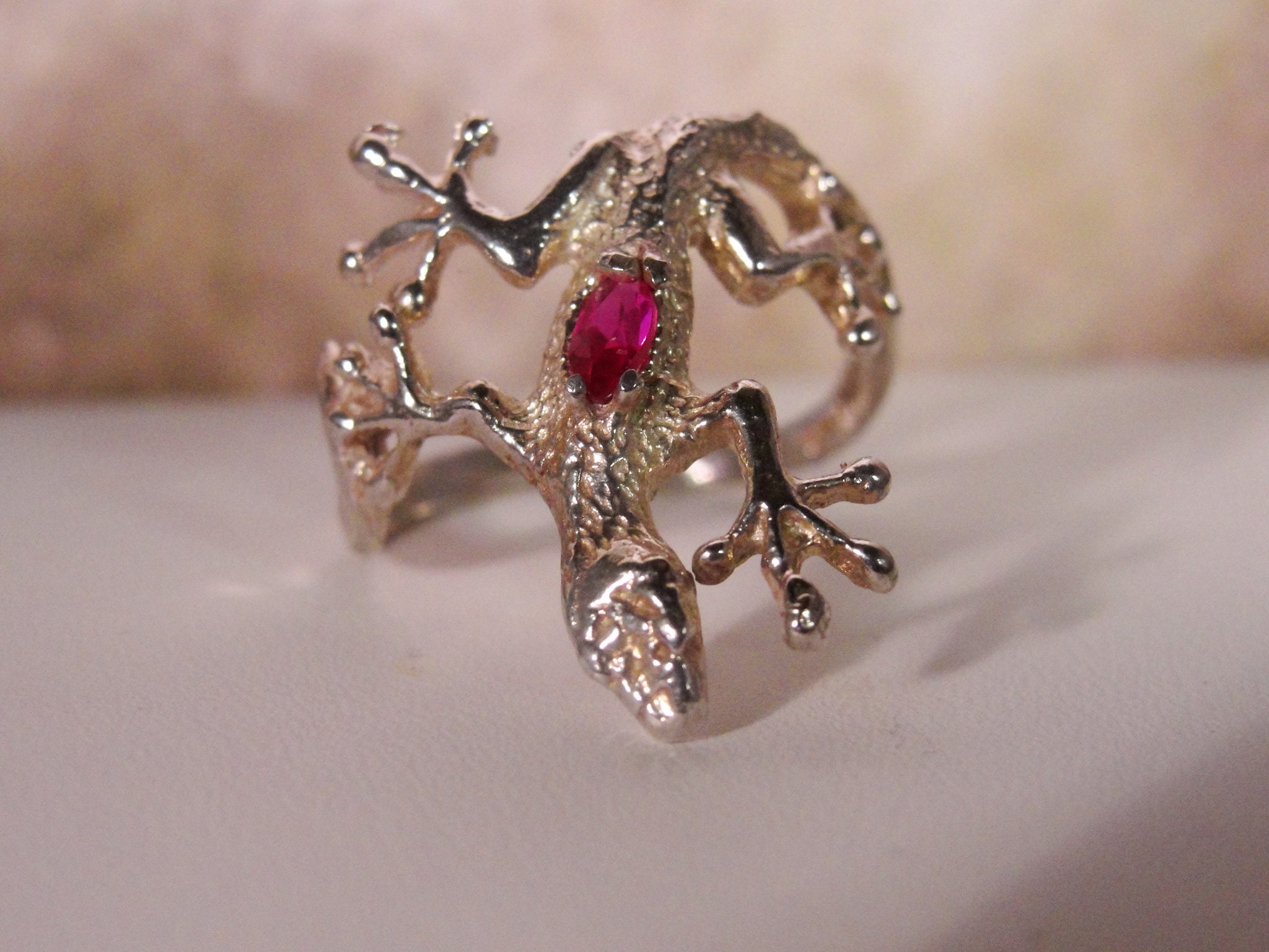 Sterling Silver and Ruby Lizard Ring, MEXICO Sterling Silver, Gecko ...