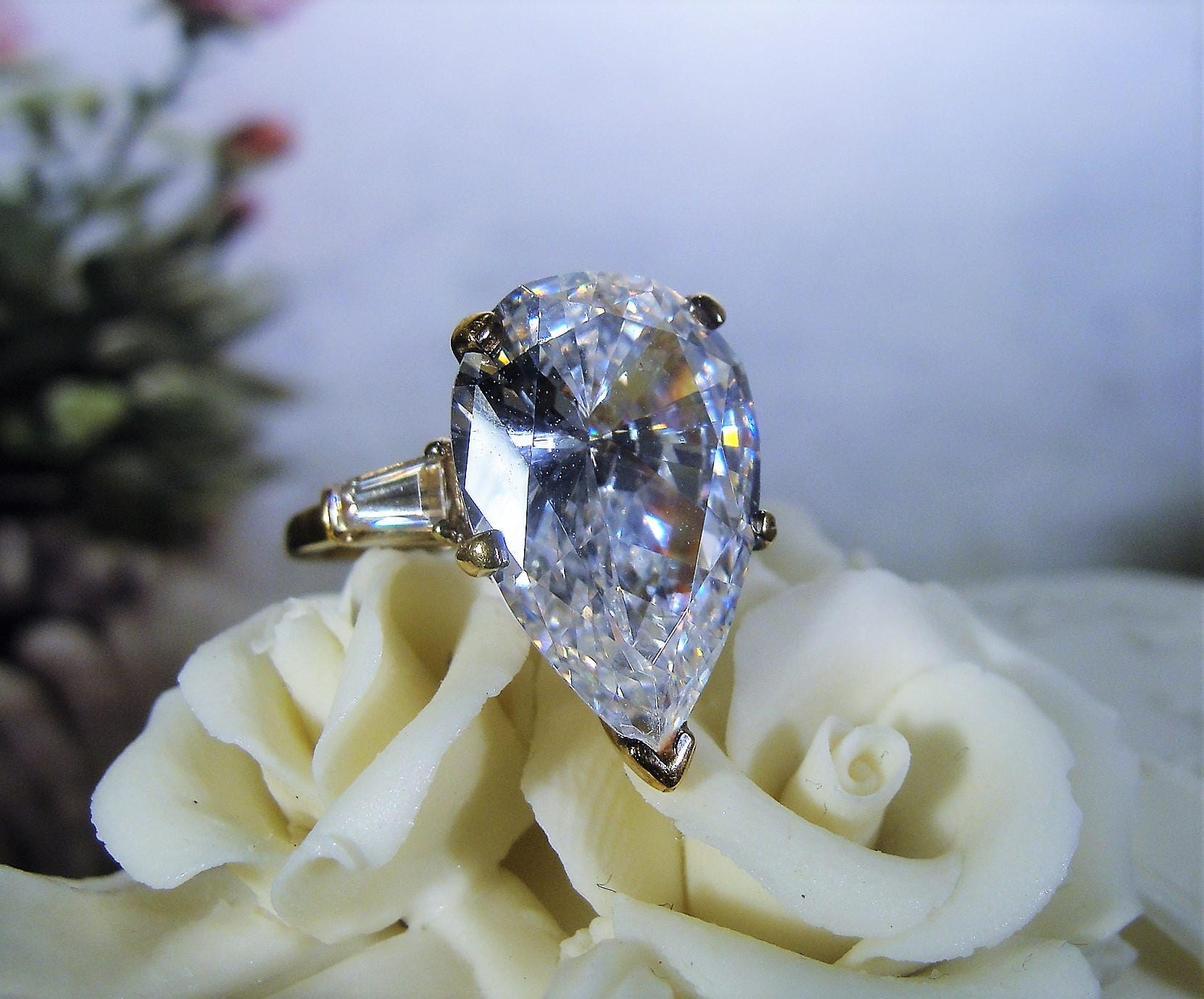 PANNETTA Ring, Pear Shaped Cubic Zirconia, CZ Ring, Huge CZ Ring ...