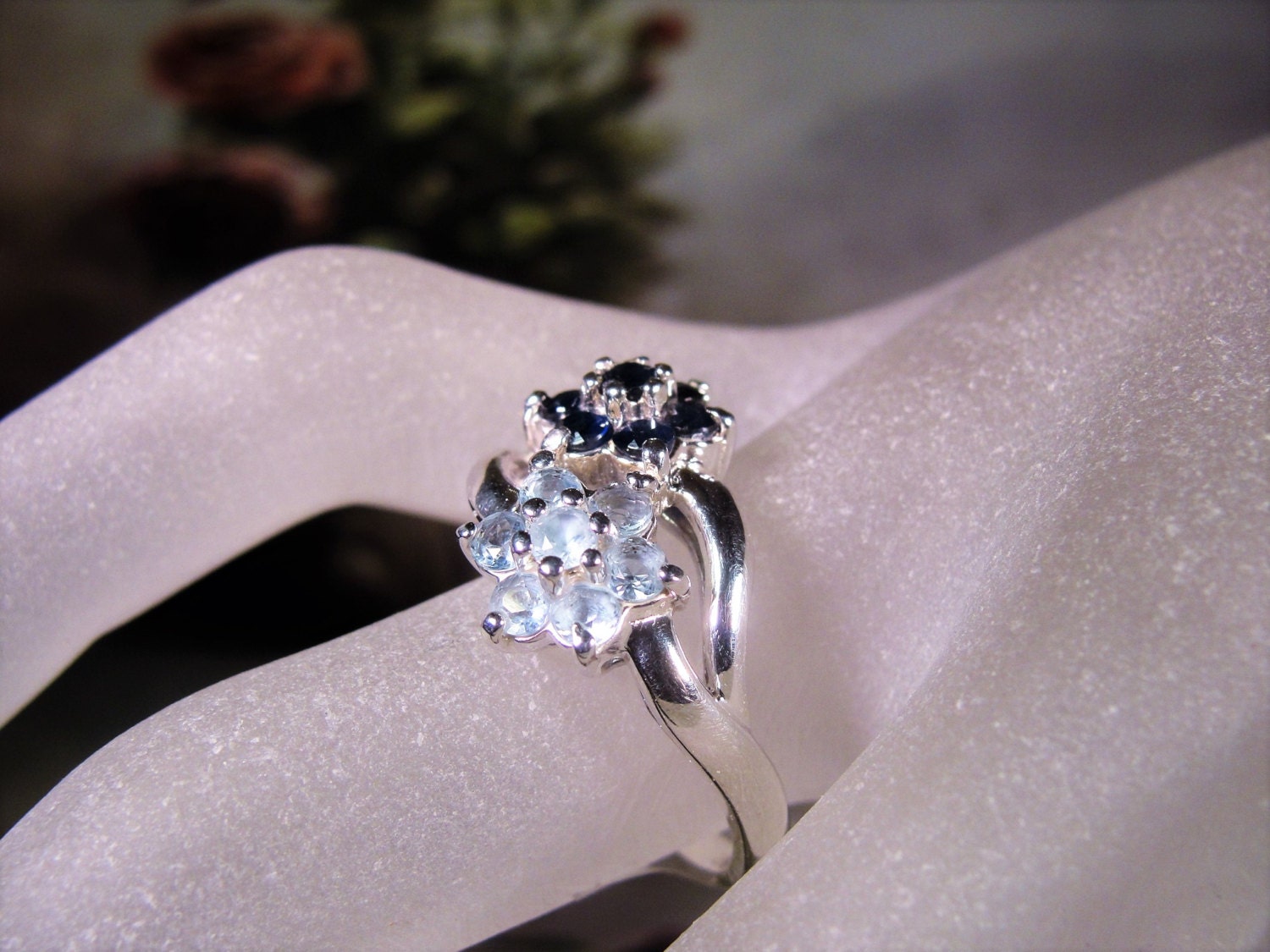 ROSS SIMONS Ring, Sterling Silver Ring, Sapphire and Topaz Ring, Flower ...