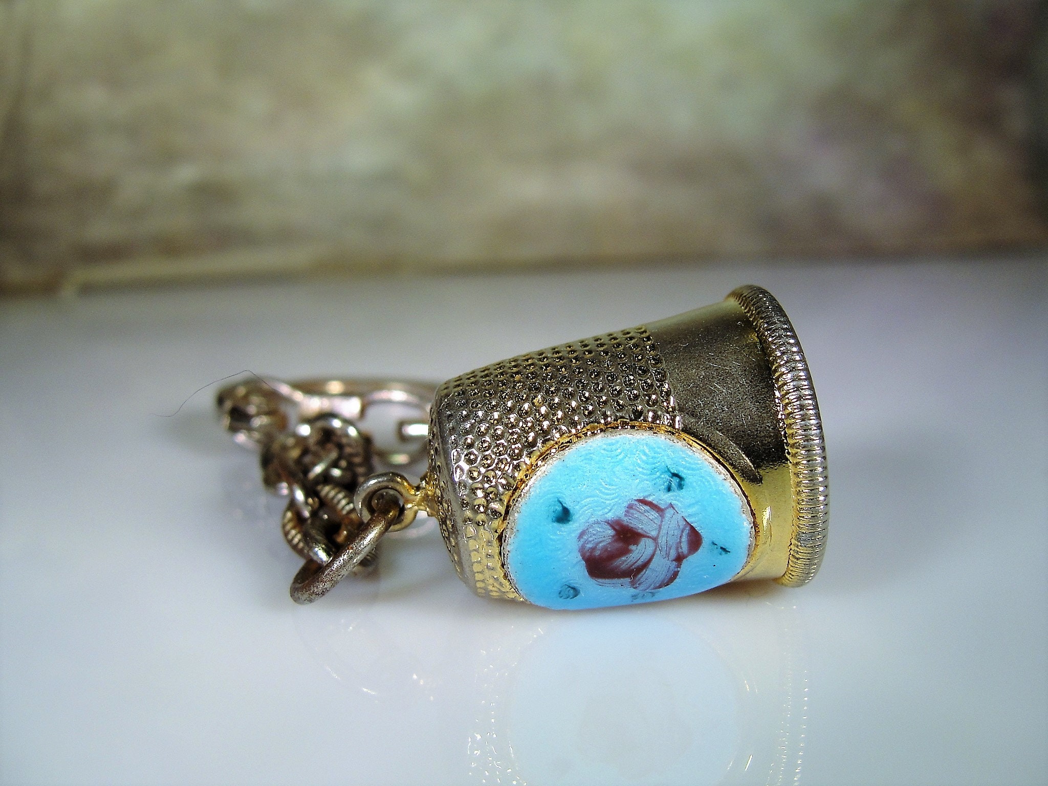 Thimble Key Ring, Guilloche Thimble, Thimble Charm, Gold Gilt Thimble ...