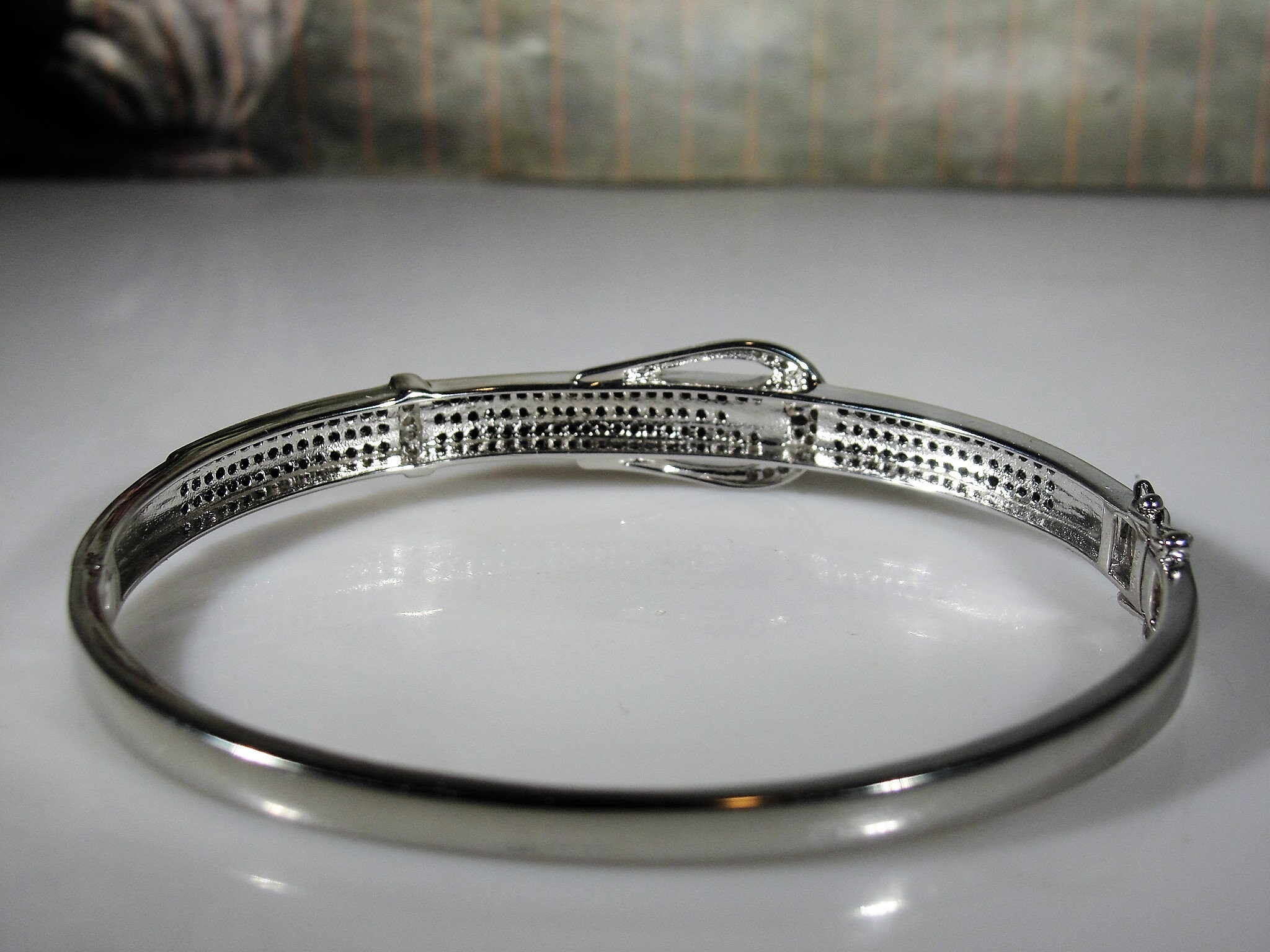 Buckle Bangle, Sterling Silver Diamond and Black Spinel Gems Buckle ...