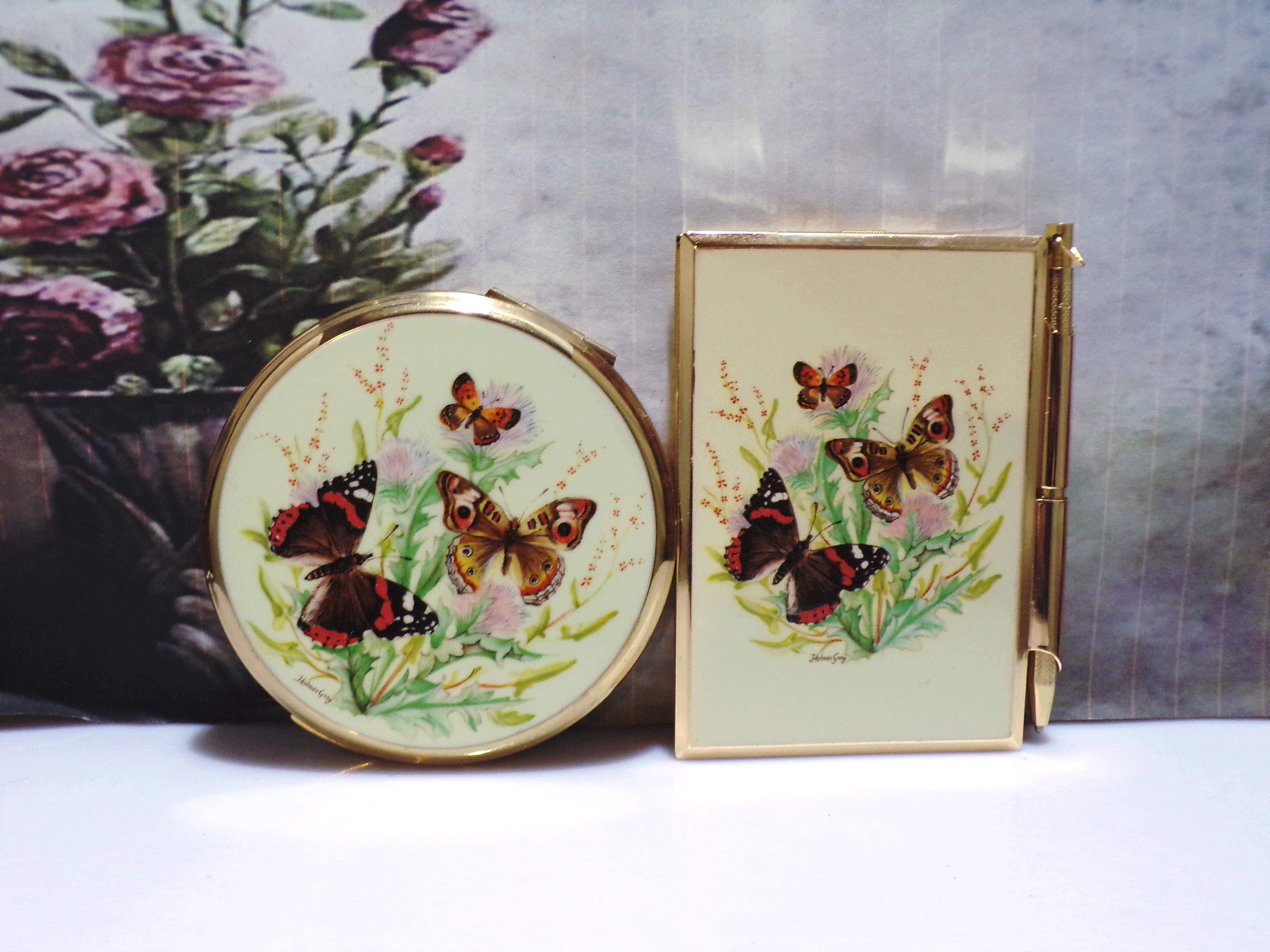 Vintage 1970s STRATTON Butterfly Notepad & Powder Compact Set - From ...