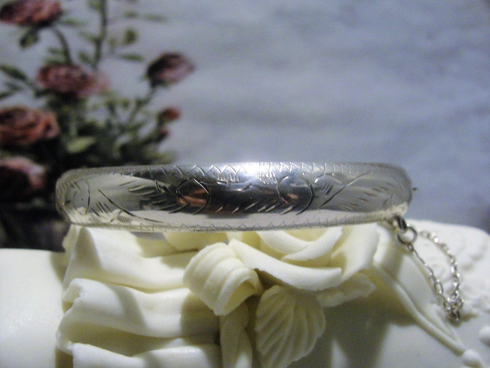 Bangle Bracelet Vintage Chased Design Sterling Silver Bangle | Etsy