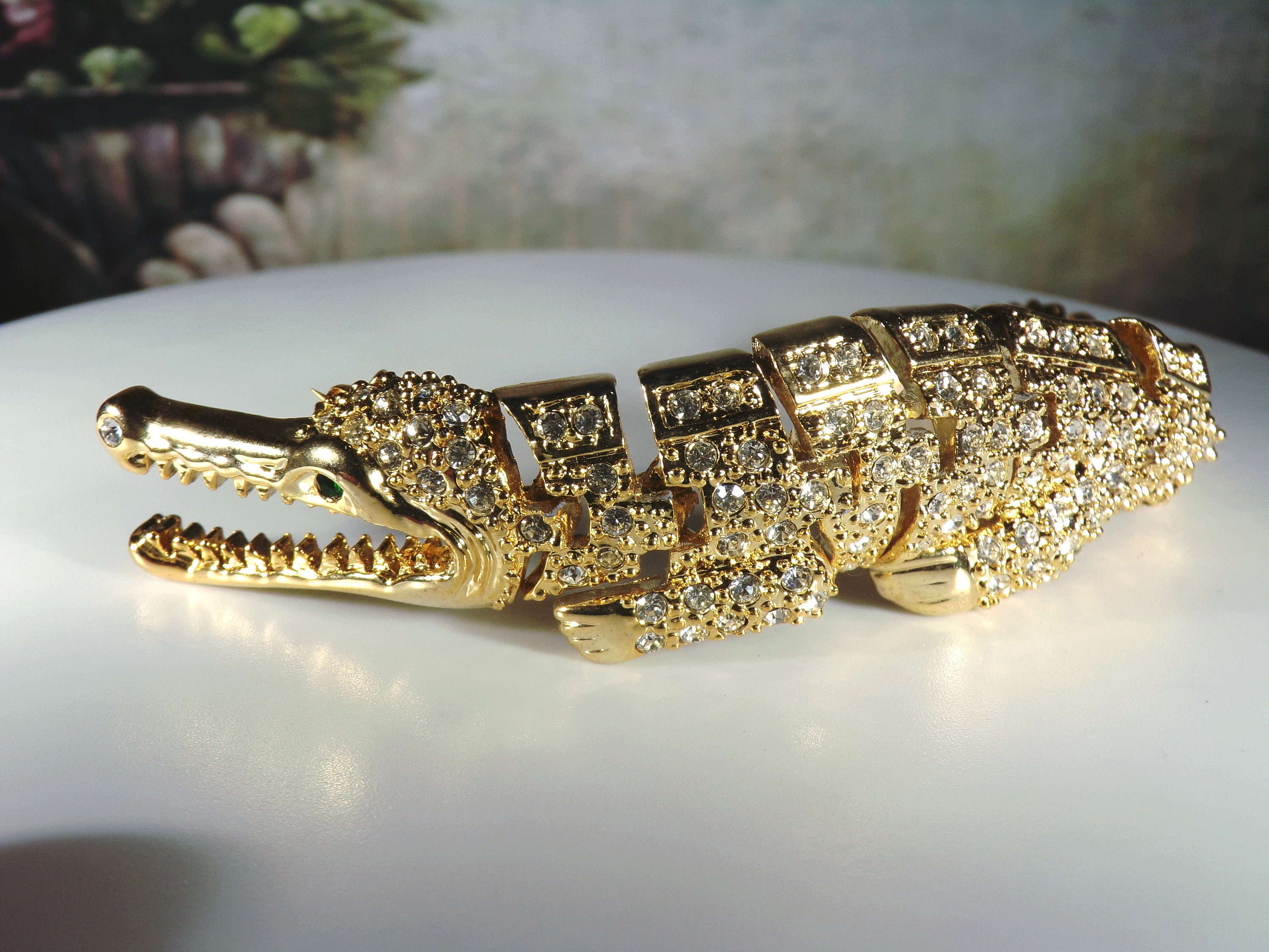 Rhinestone Encrusted Alligator Shoulder Brooch, 5 Inches Long ...