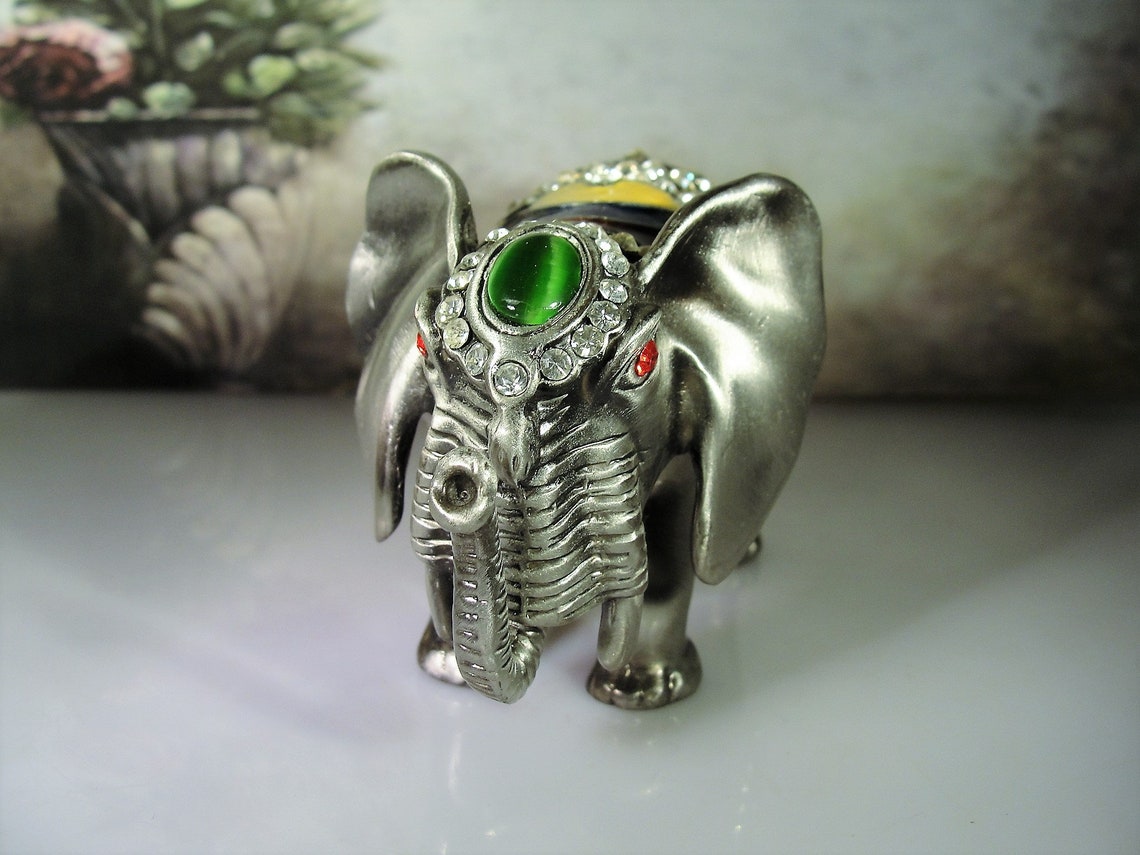 Trinket Box Finished Pewter Elephant Bejeweled Hinged Trinket | Etsy
