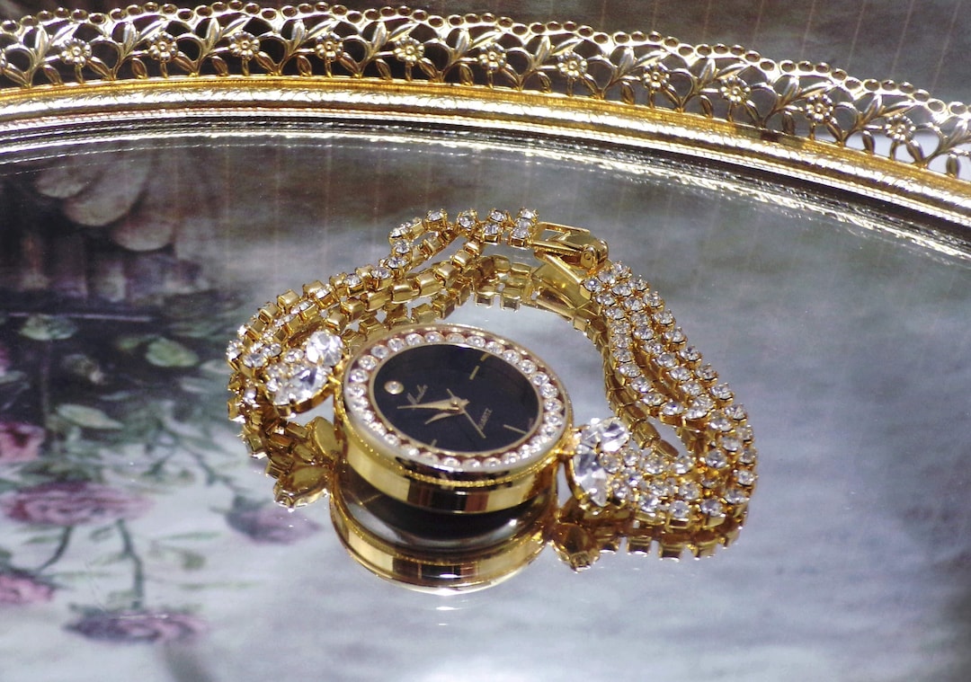 Womens Wrist Watch - Moulin Rhinestone Blingy Wrist Watch – Black Face ...