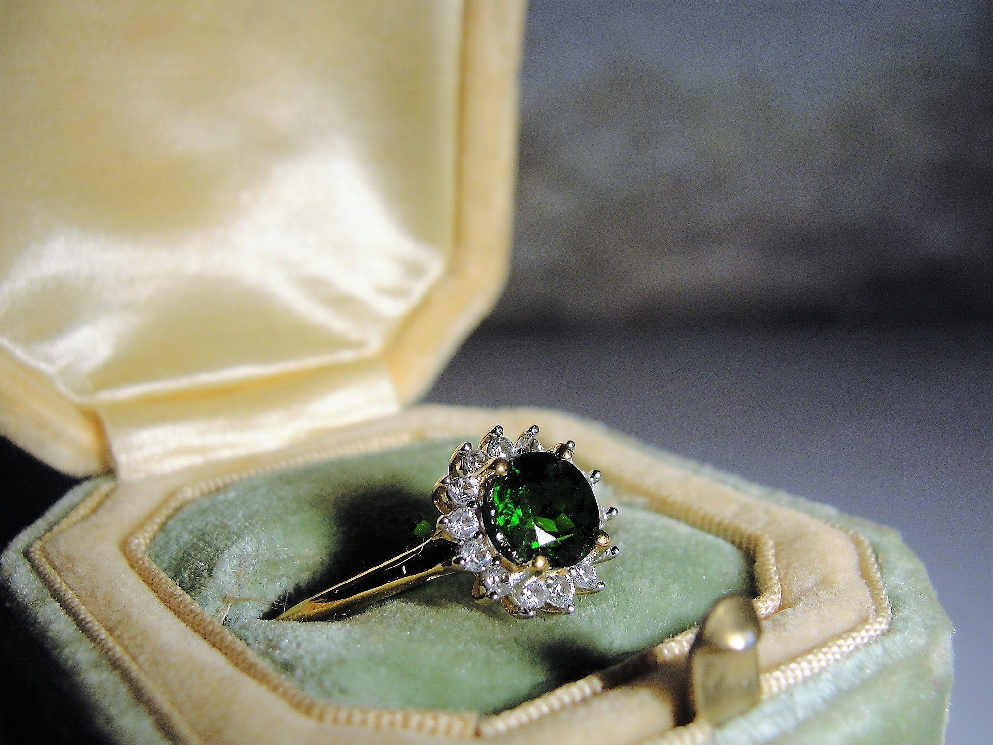 Genuine Russian Chrome Diopside and Clear Zircon Gold Vermeil Ring ...