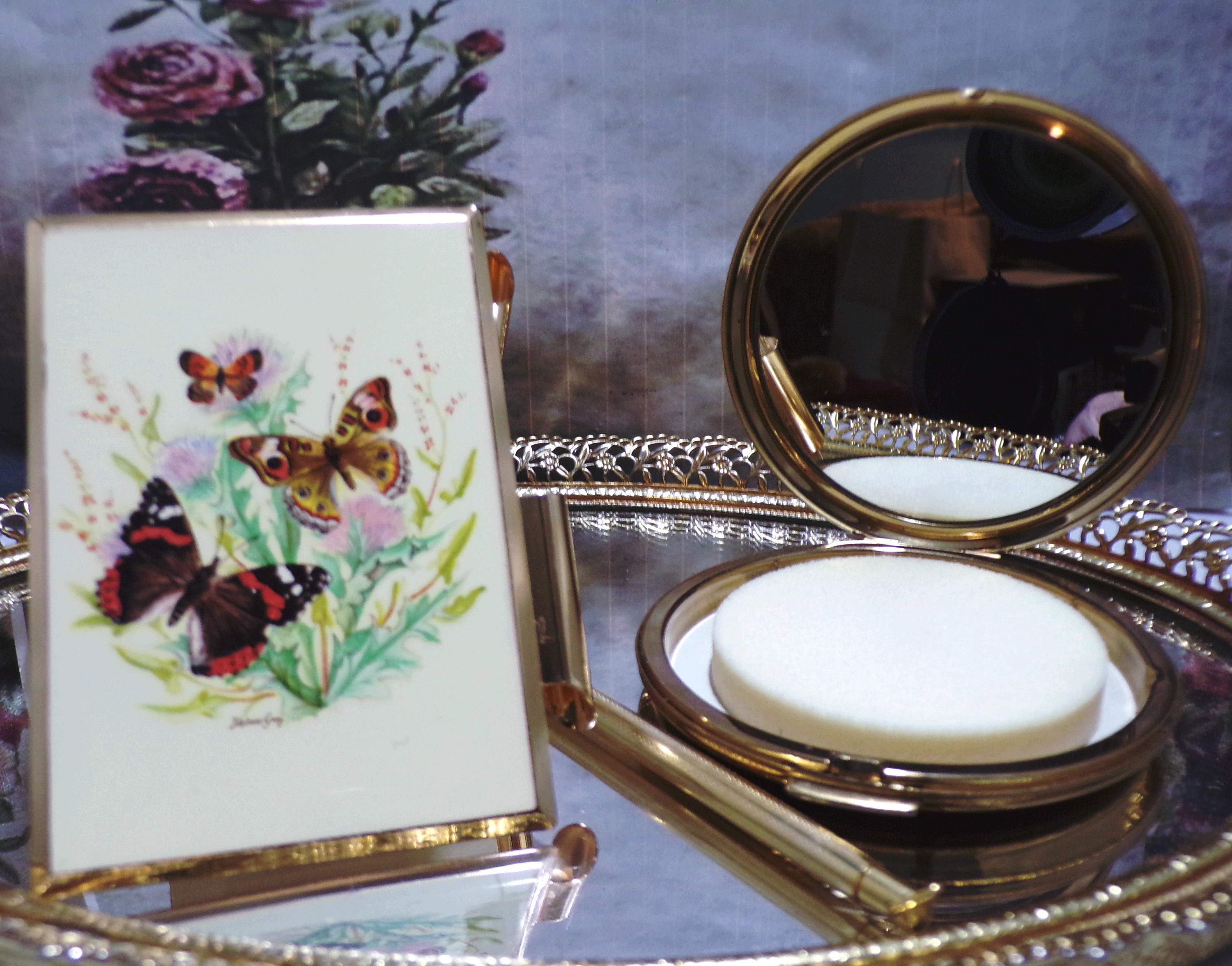 Vintage 1970s STRATTON Butterfly Notepad & Powder Compact Set - From ...