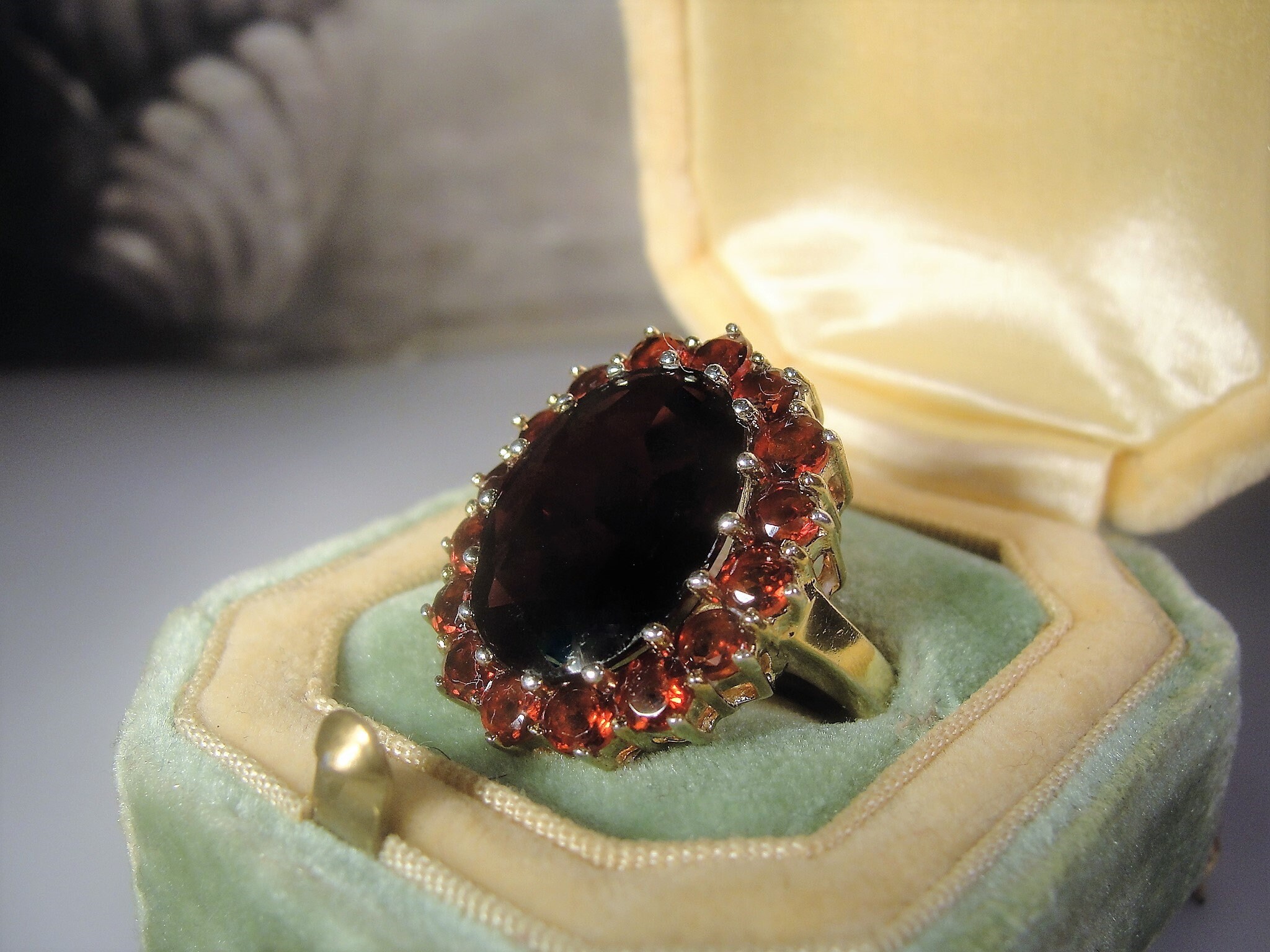 Gold Vermeil and Sterling Silver 7 Carat Garnet Cocktail Ring, Vintage ...