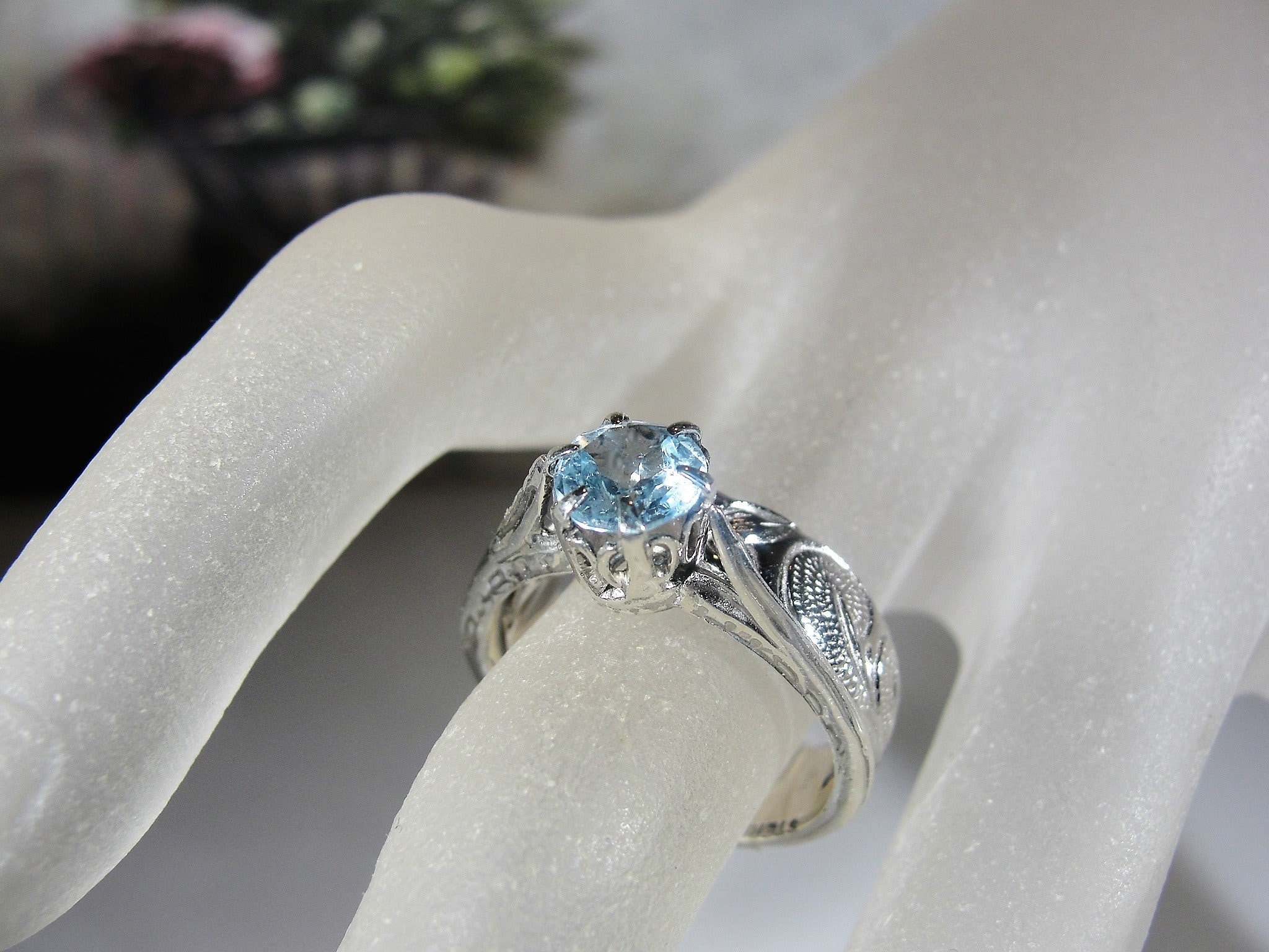 Victorian Sterling Silver Light Blue Topaz Bridal Ring Set, 1 CT Blue ...