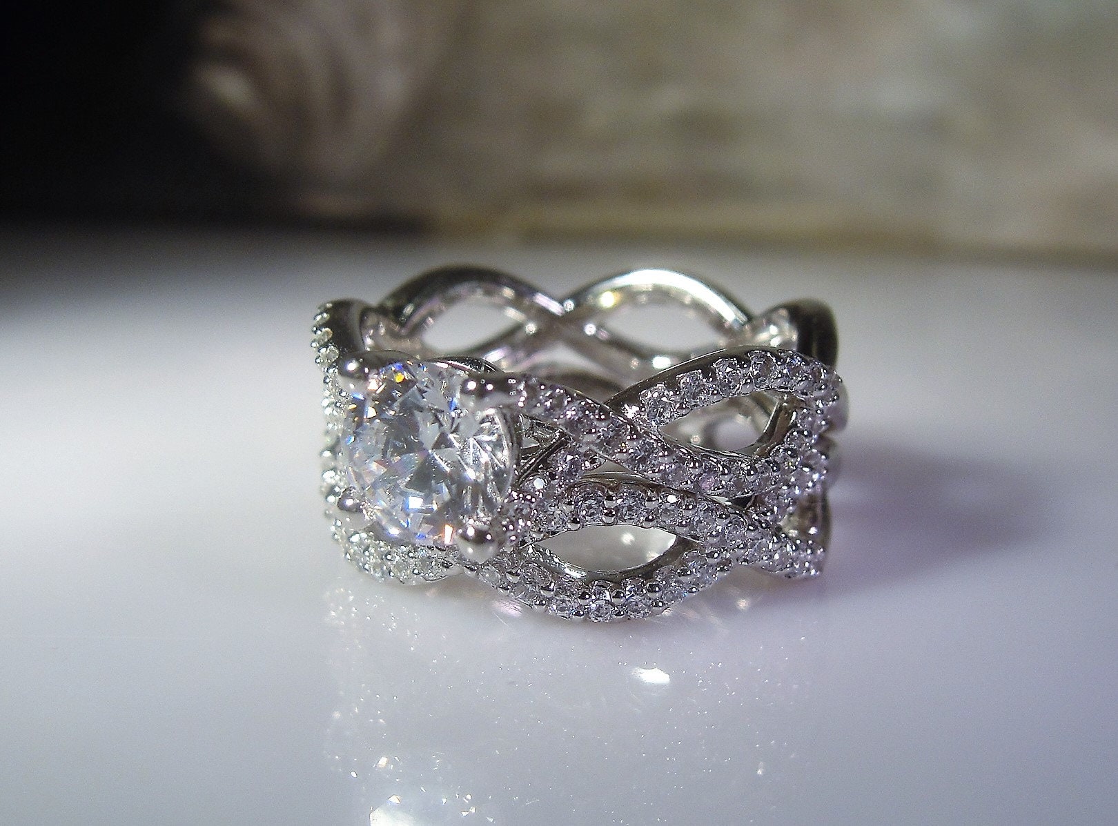 Sterling Silver Bridal Ring Set, 1.87 Carats, Engagement Ring, Wedding ...