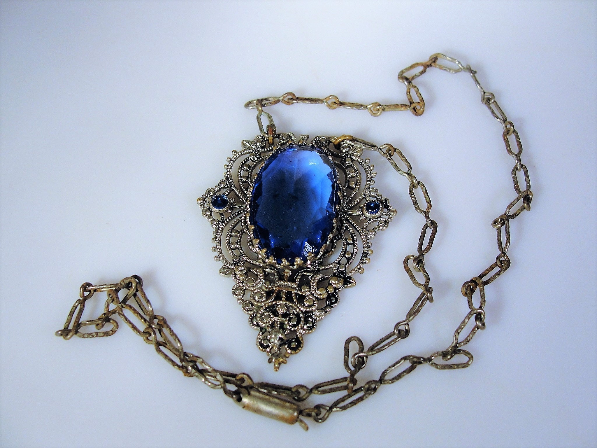 Antique Italian Renaissance Sterling Silver Filigree Blue Art Glass ...