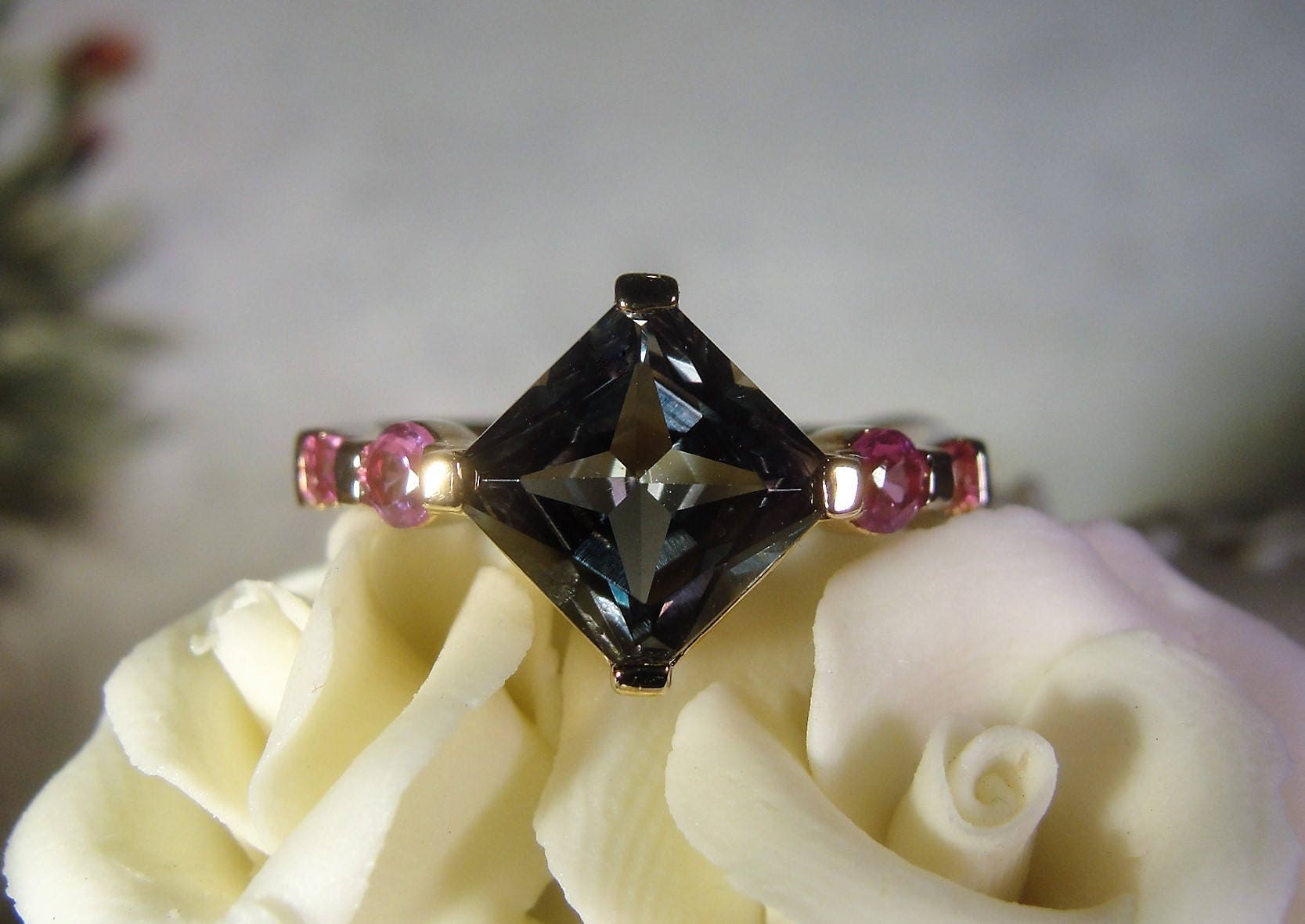 ROSS SIMONS, Gold Vermeil Ring, Green Topaz Ring, Pink Sapphire Ring ...