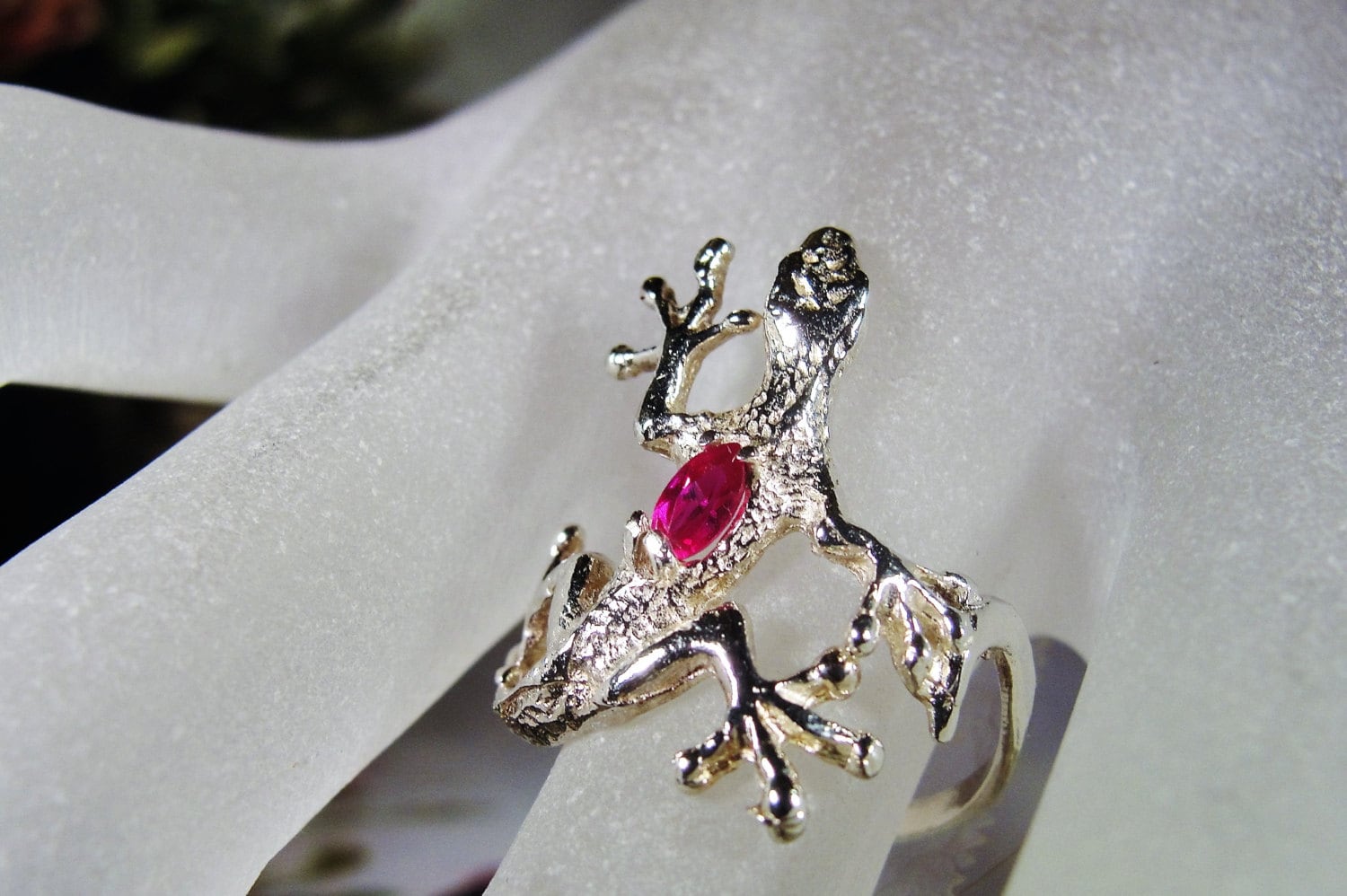 Sterling Silver and Ruby Lizard Ring, MEXICO Sterling Silver, Gecko ...