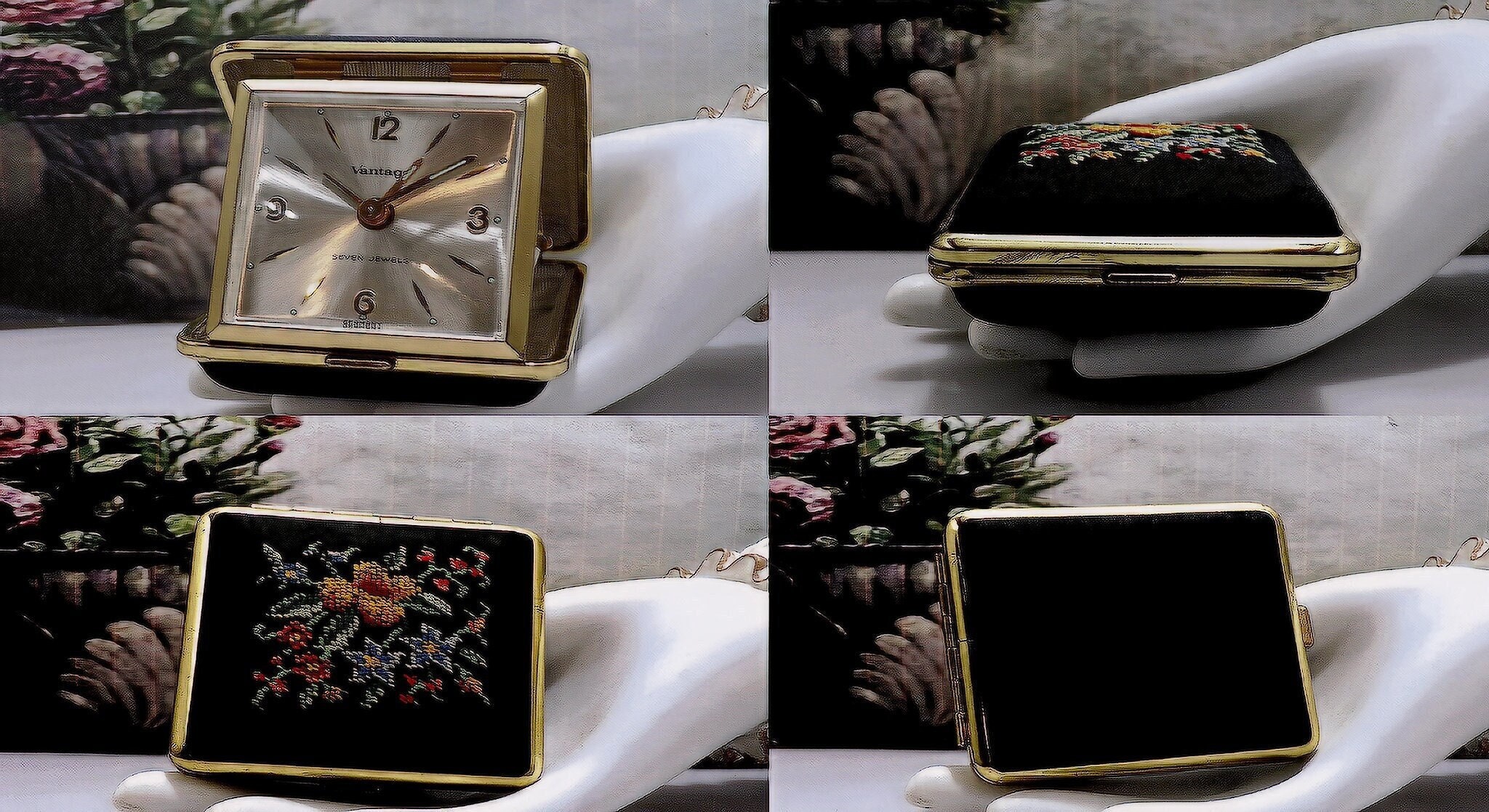 VANTAGE German Petite Point Compact Travel Alarm Clock, Vintage ...